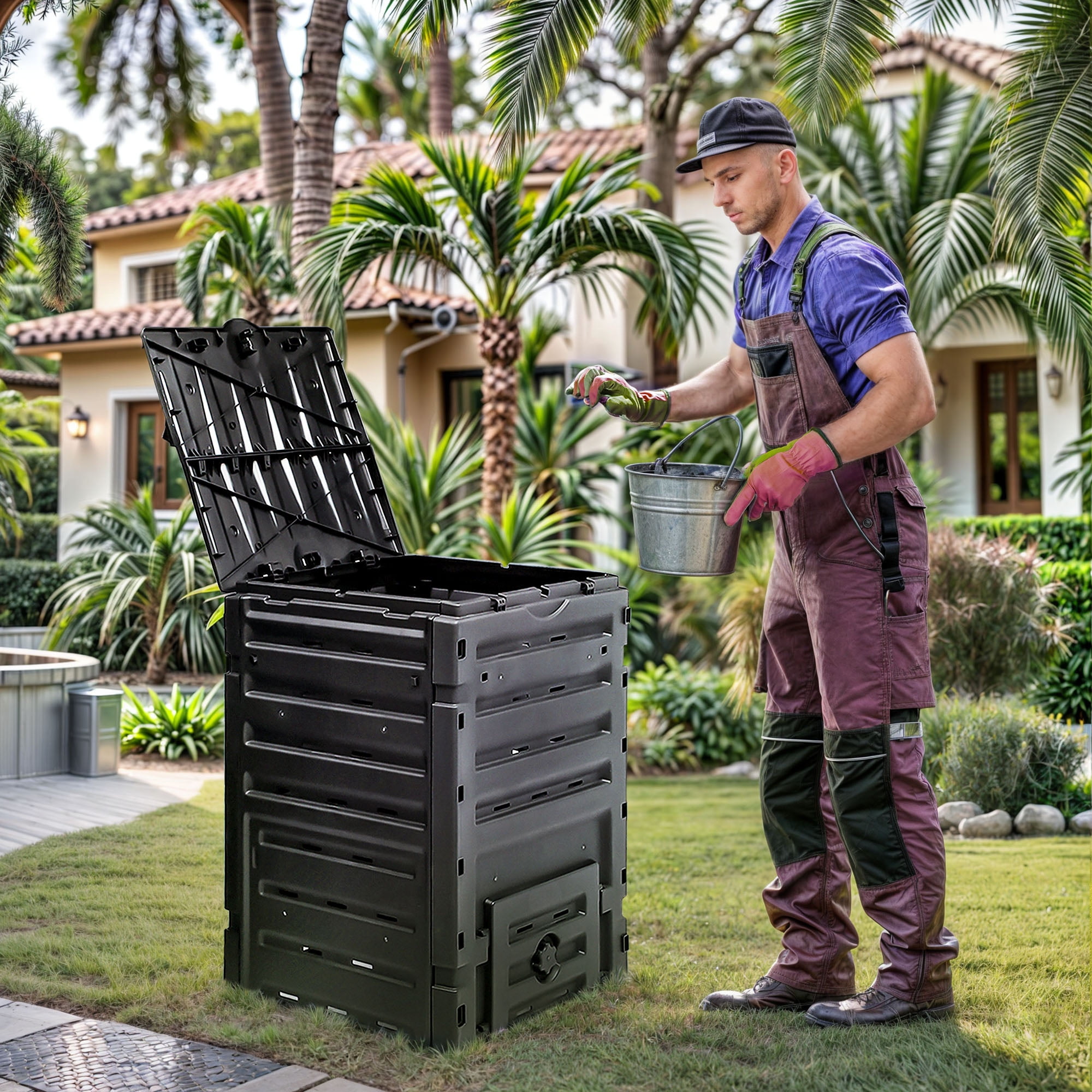 ModFusion Black Large Outdoor Compost Bin, Lightweight w/ Aeration ...