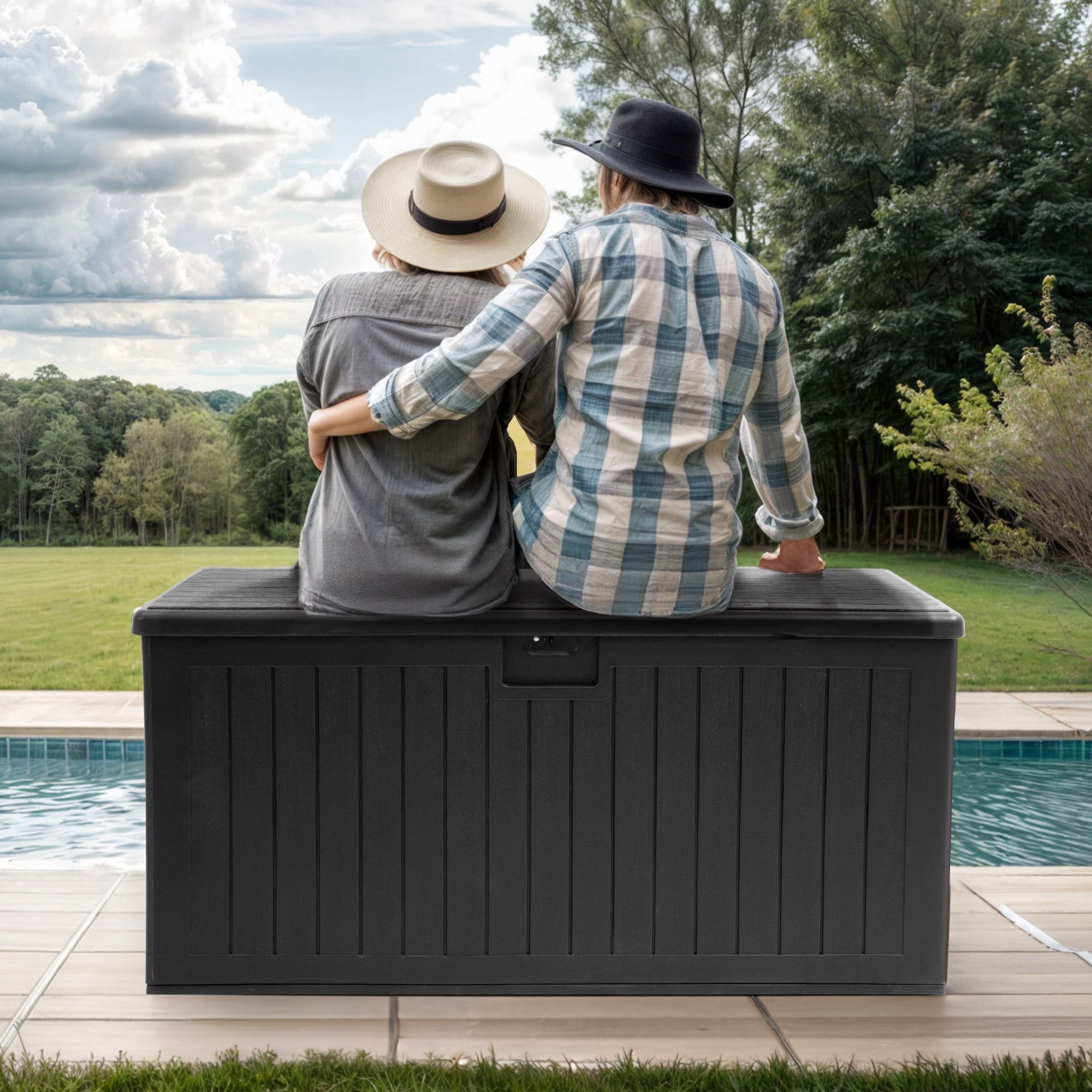 ModFusion Black Woodgrain Patio Deck Box, Outdoor Storage for Patio ...