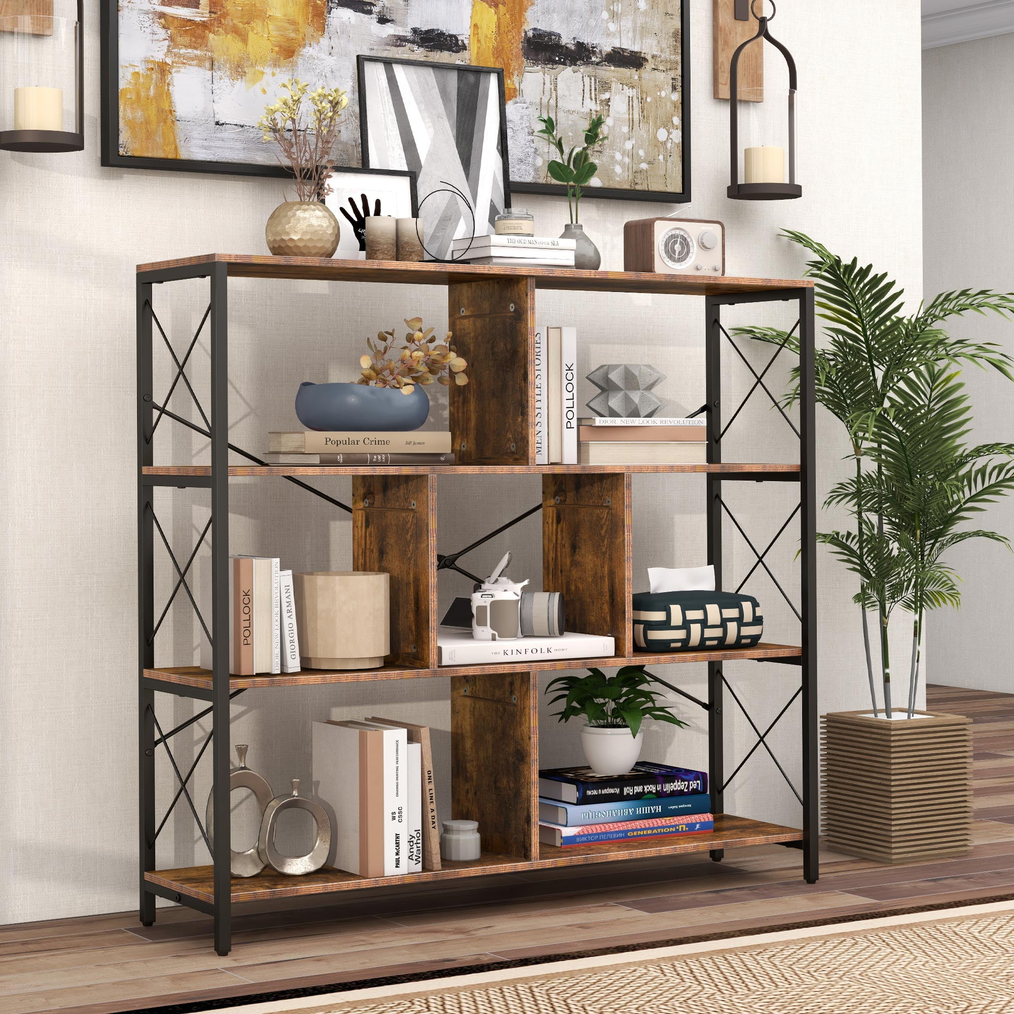 ModFusion Bookcase with 7 Open Shelves Storage Modern Organizer ...