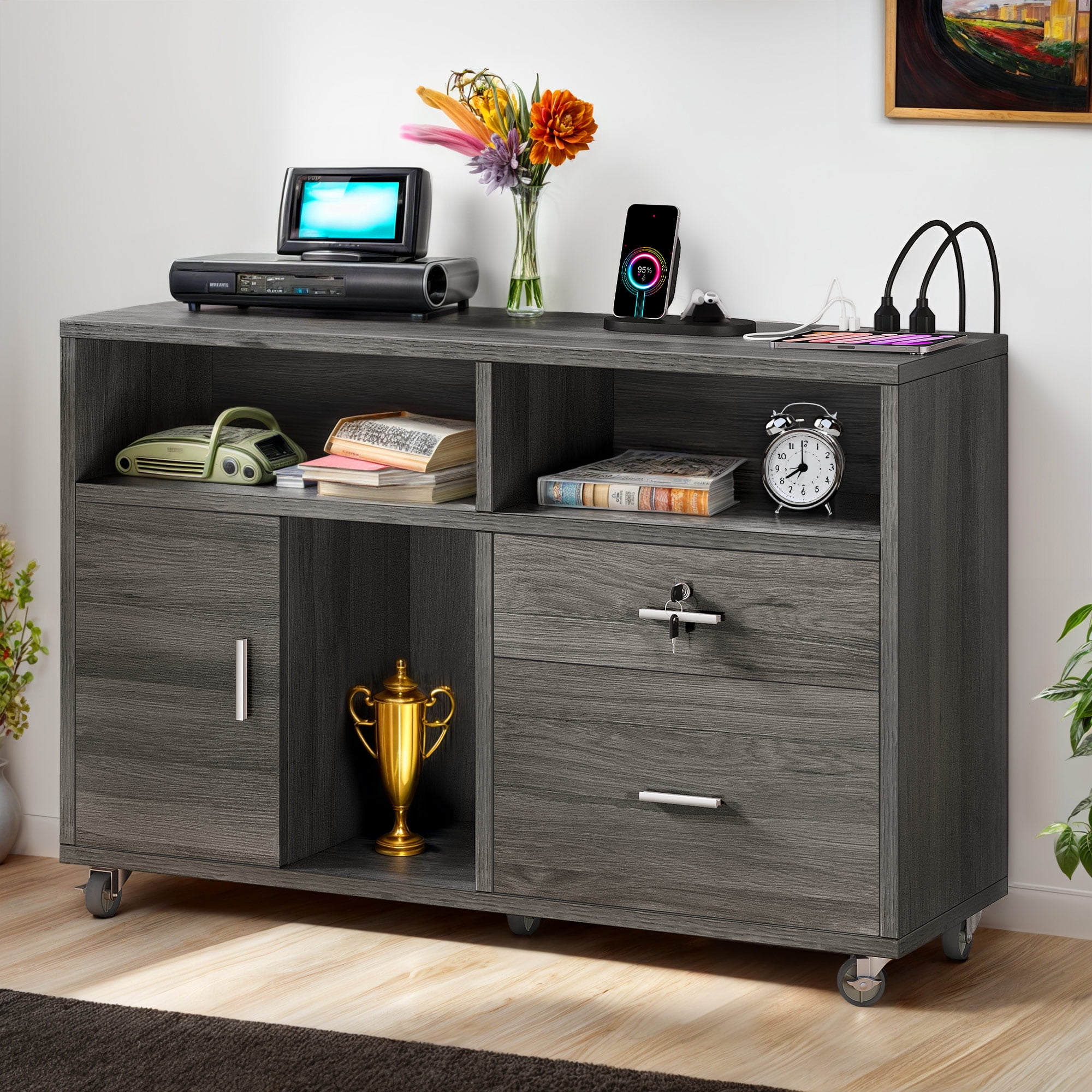 ModFusion Cabinet with Charging Station, Lockable Drawer, Adjustable ...