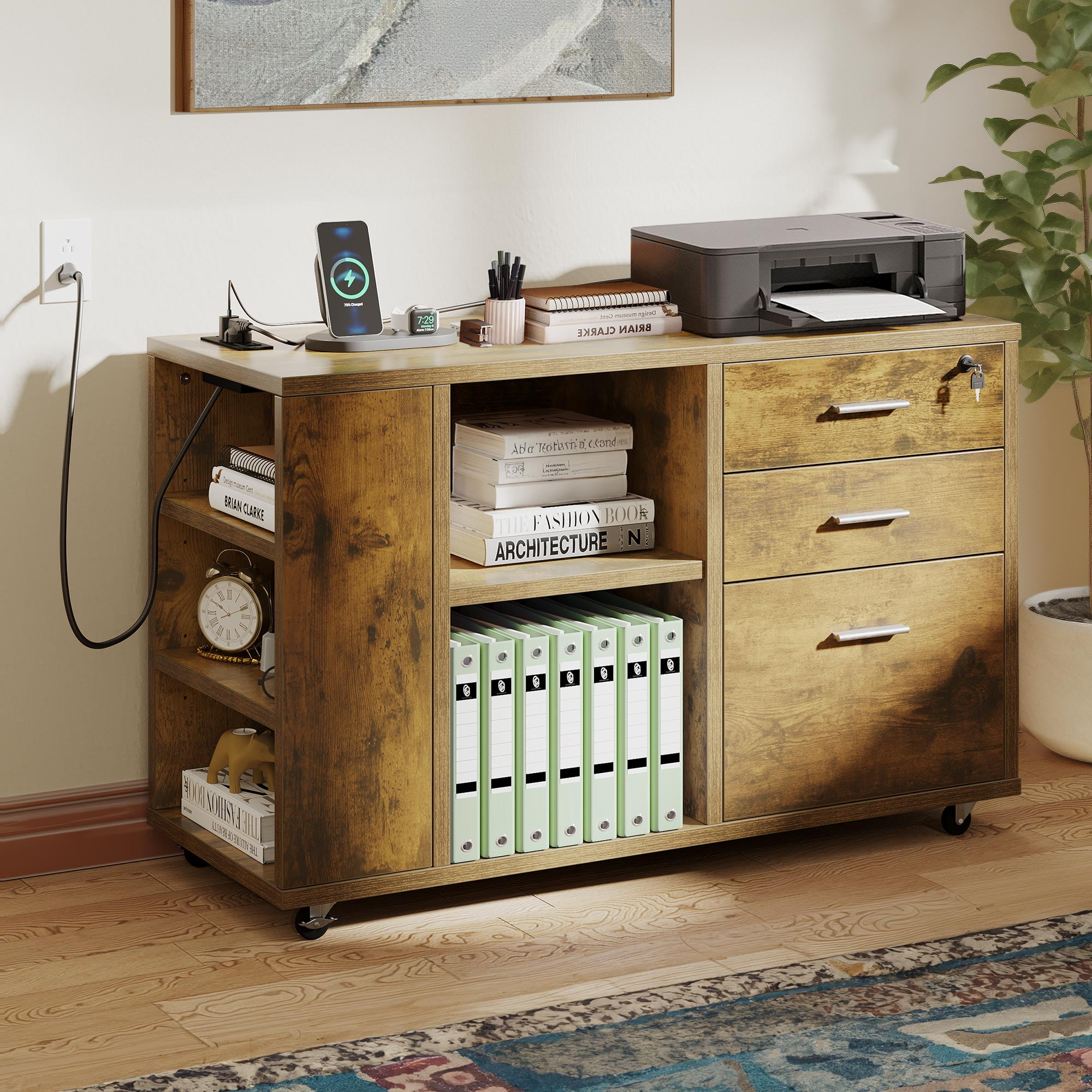 ModFusion Cabinet with Key Lock, USB Charging Station, Adjustable File ...