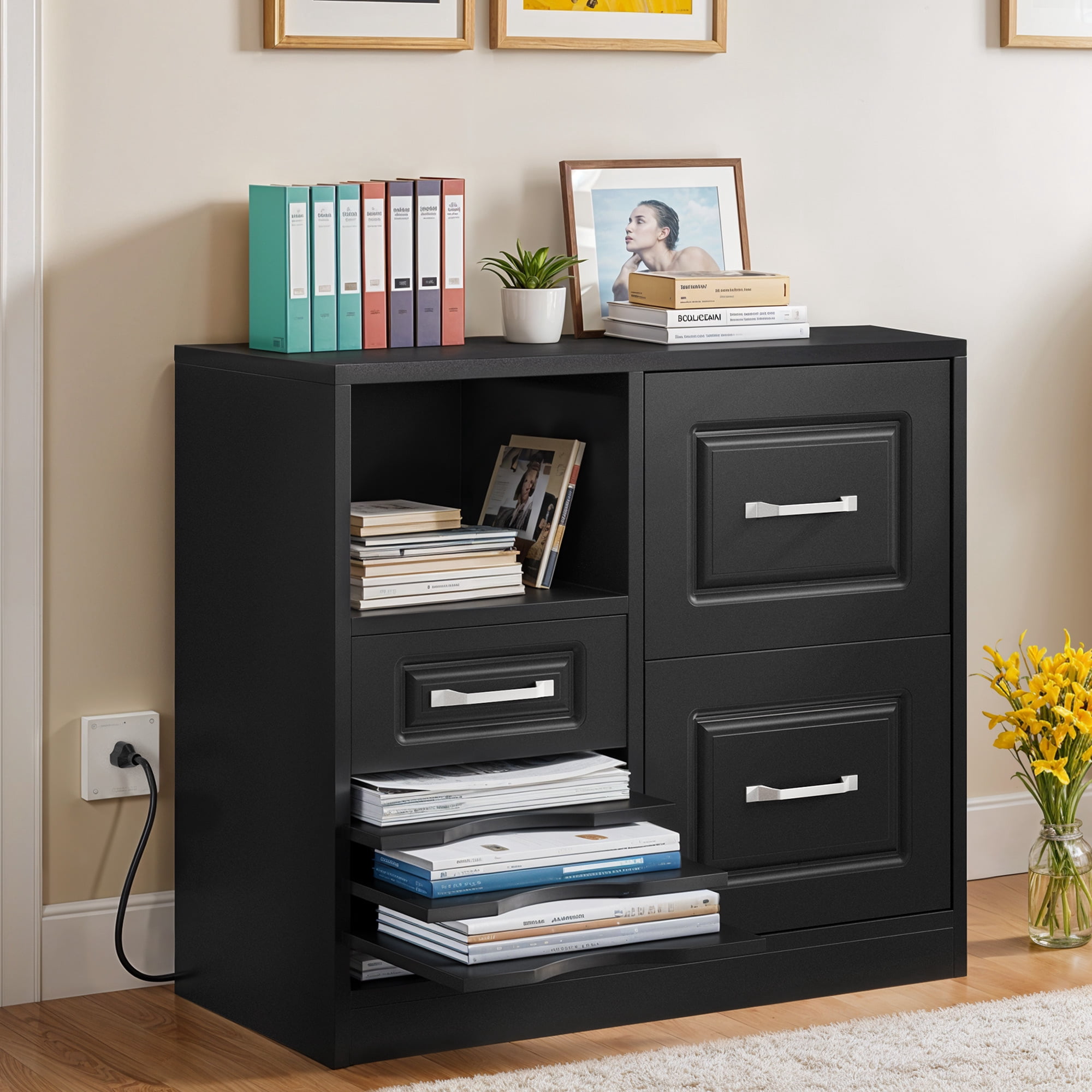 ModFusion Cabinet with USB Charging Station, 3 Document Drawers ...