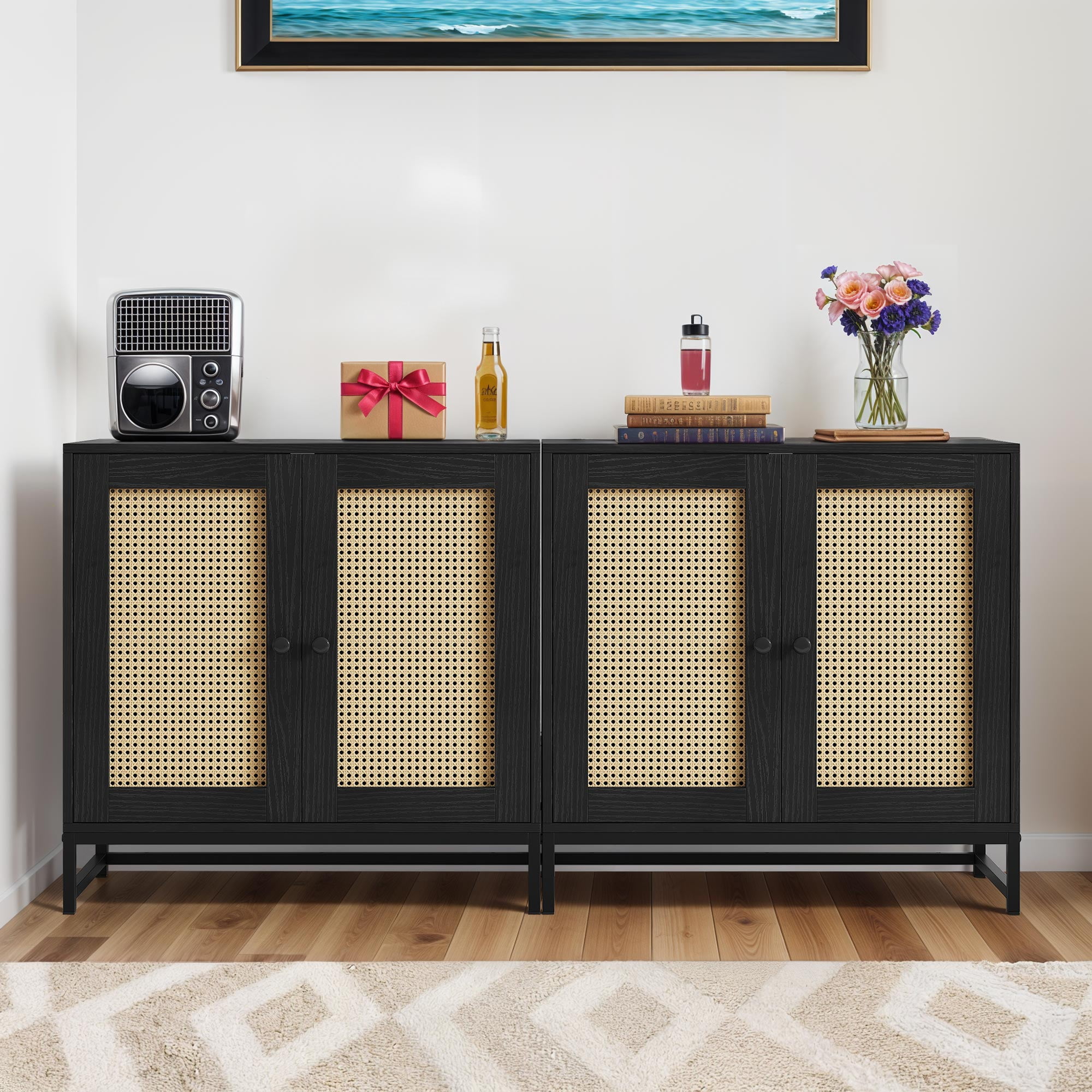 ModFusion Cabinet with Improved Air Circulation, Magnetic Door, Rattan ...