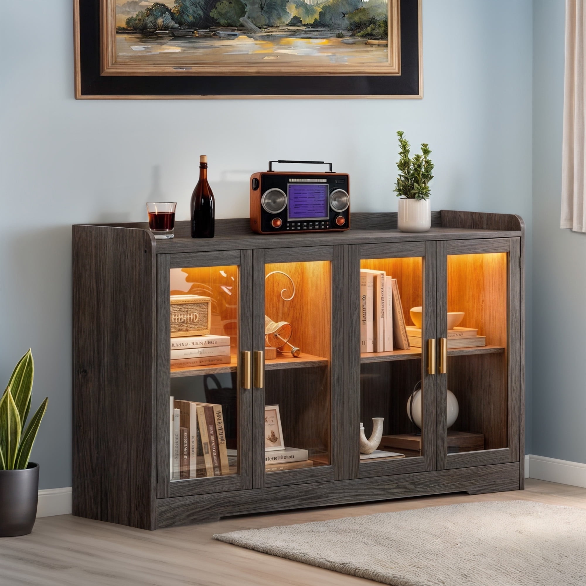 ModFusion Cabinet with LED Light, Microwave Toaster Lamp Stand for ...