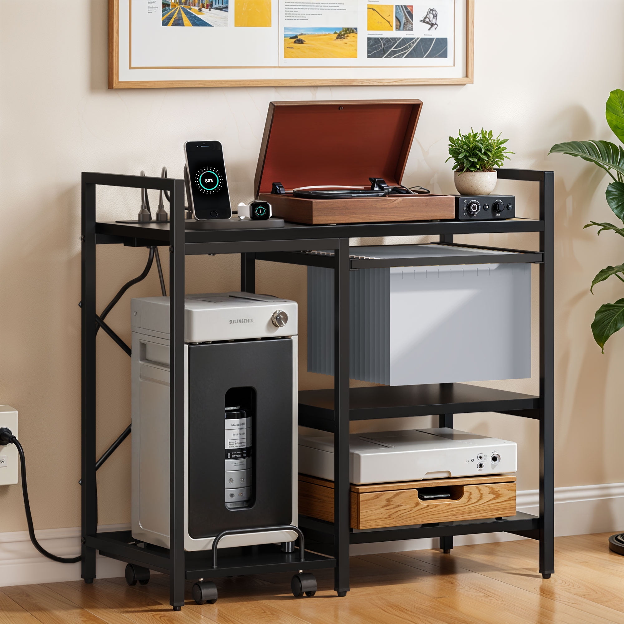 ModFusion Cabinet with Power Outlets, Paper Shredder Tray with Casters ...