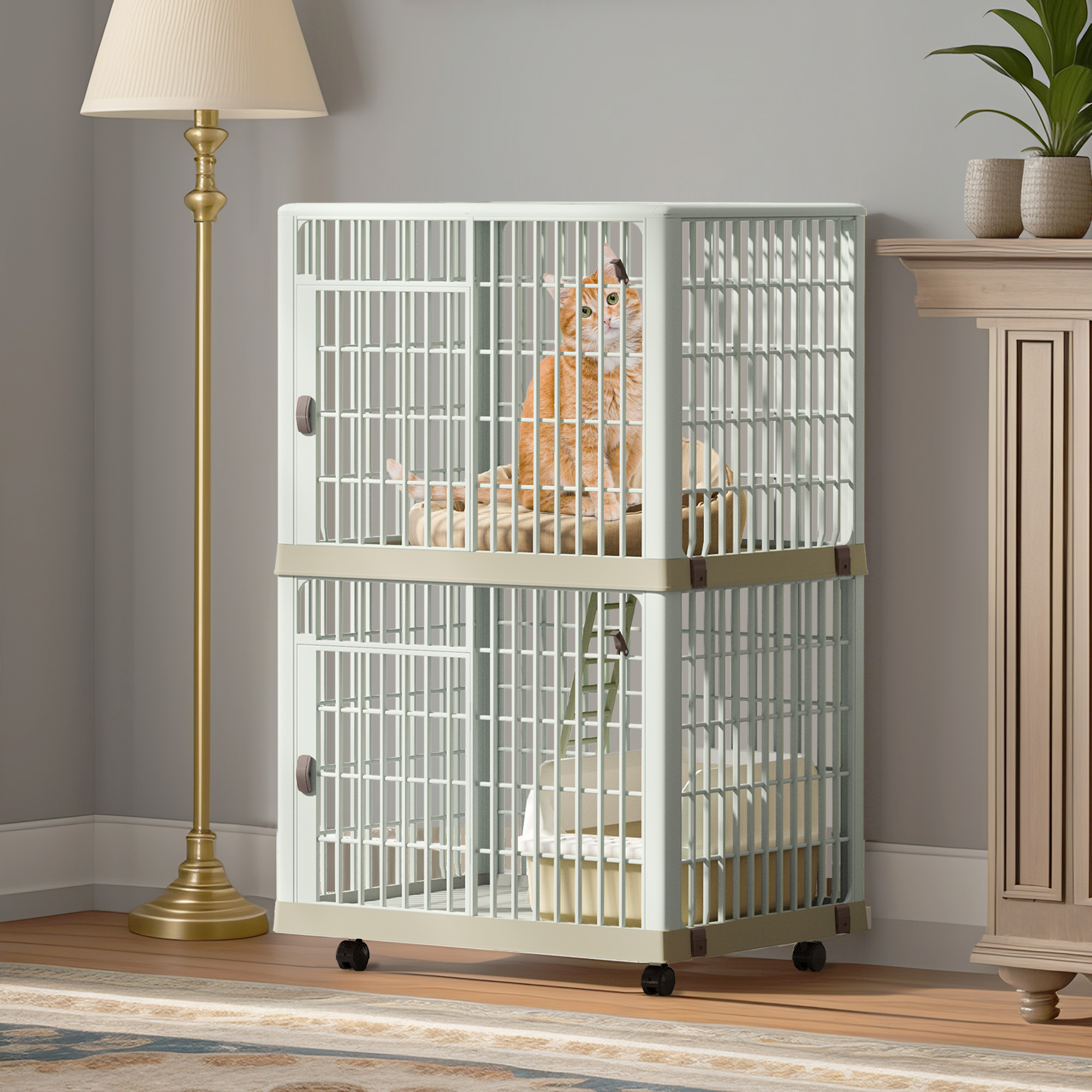 ModFusion Cat Cage 2 -Tier Foldable Cat Home Indoor with Multiple Doors ...