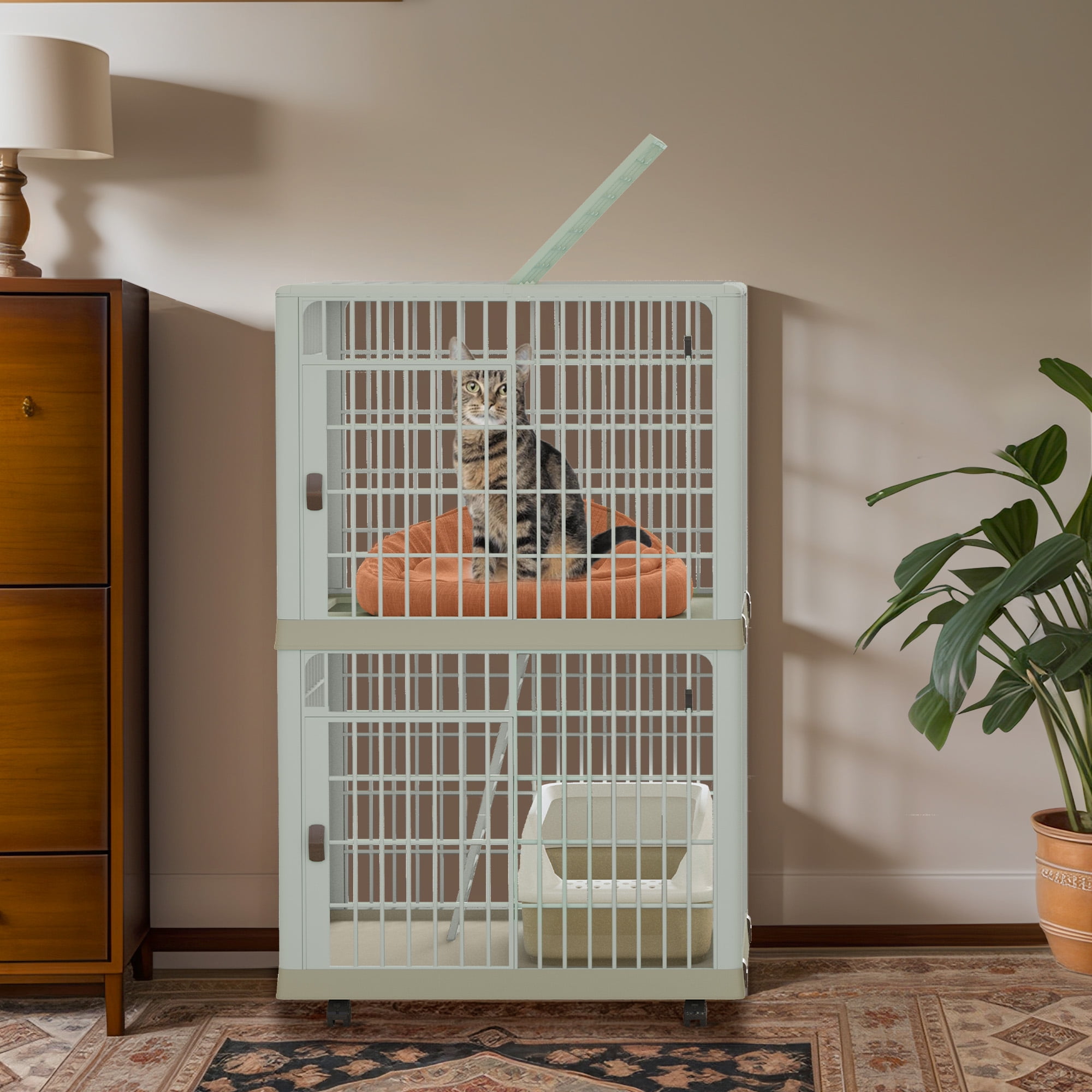 ModFusion Cat Cage 2 -Tier Foldable Cat Home Indoor with Multiple Doors ...