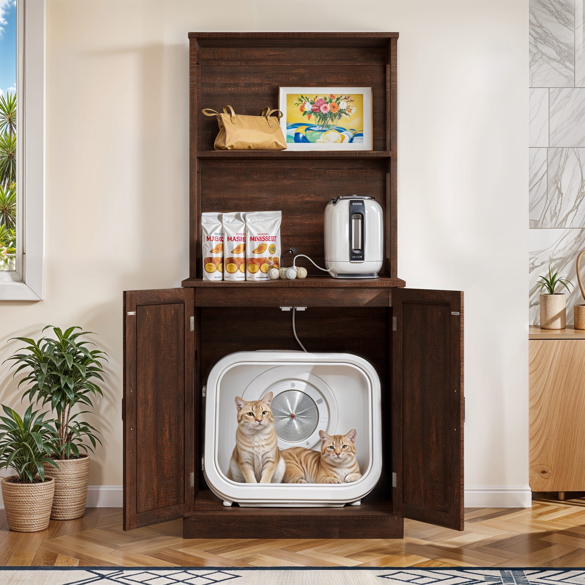 ModFusion Cat Litter Box Storage Furnitur Cabinet - Dark Wood Finish ...