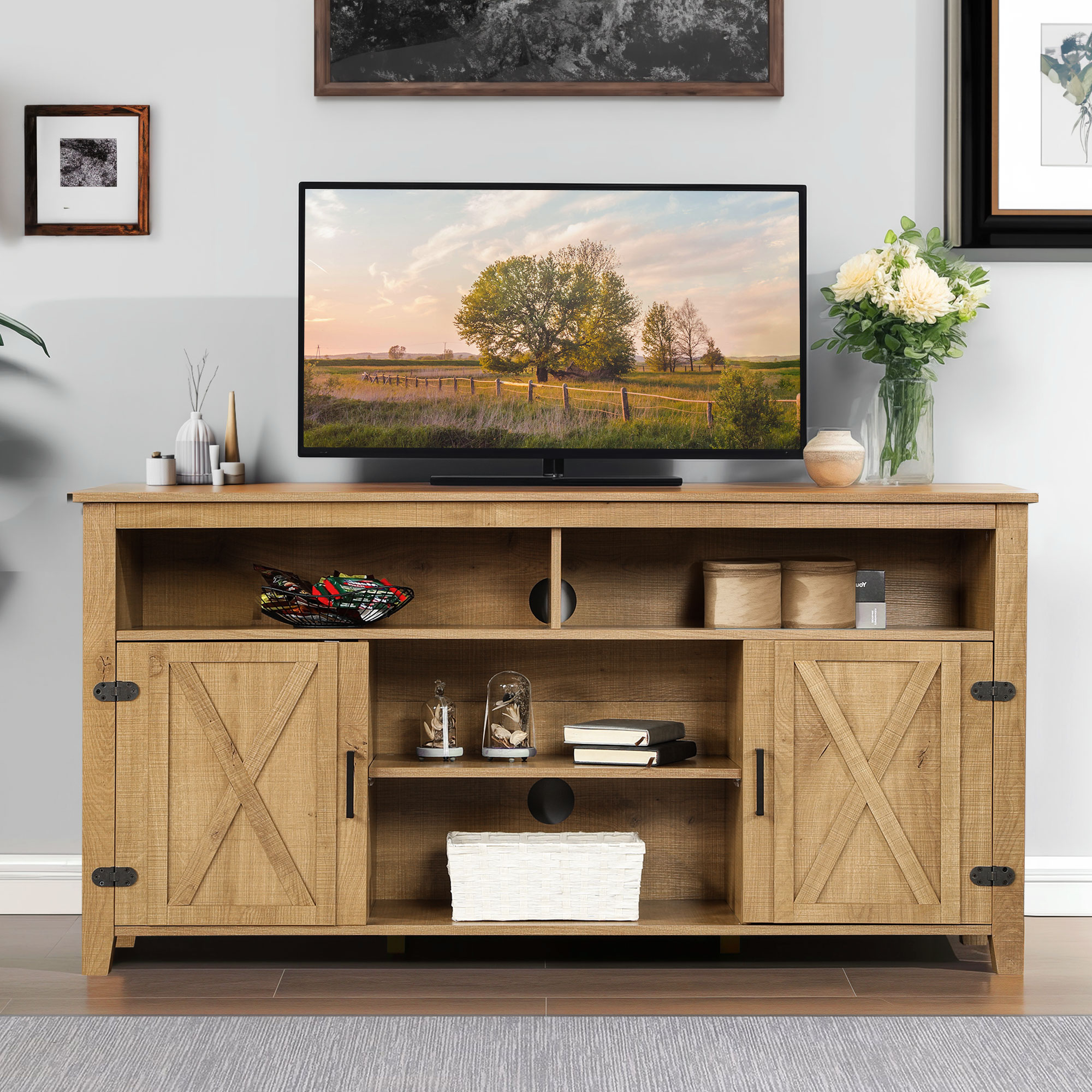 ModFusion Classic Country-Styled Brown TV Stand, 59" Wide Top for 65 ...