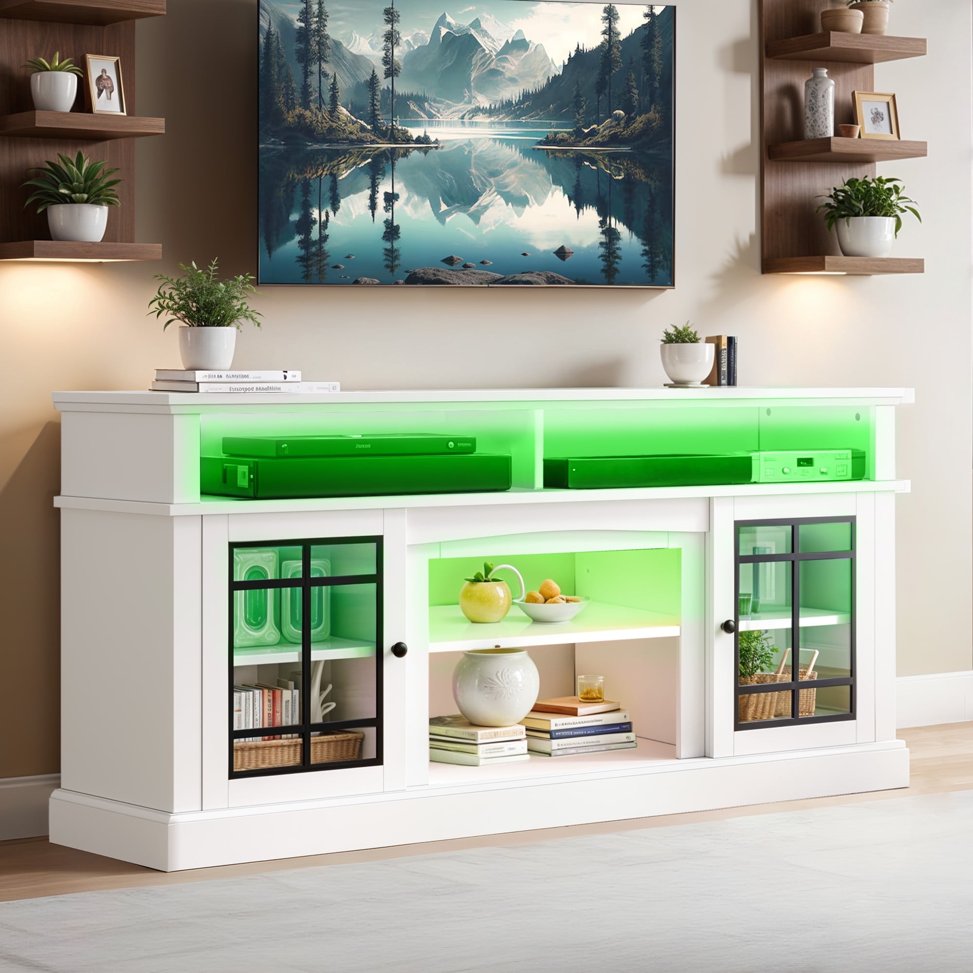 ModFusion Contemporary White TV Stand, 70" Entertainment Center with ...