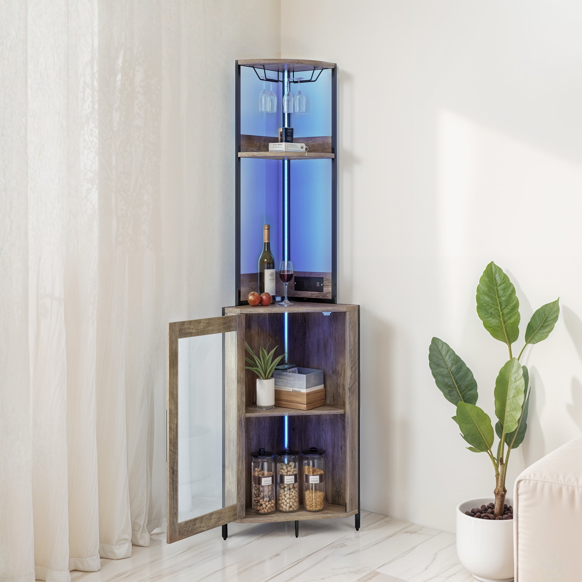 ModFusion Corner Shelf with Door, 5-Tier Bar Cabinet with RGB LED ...