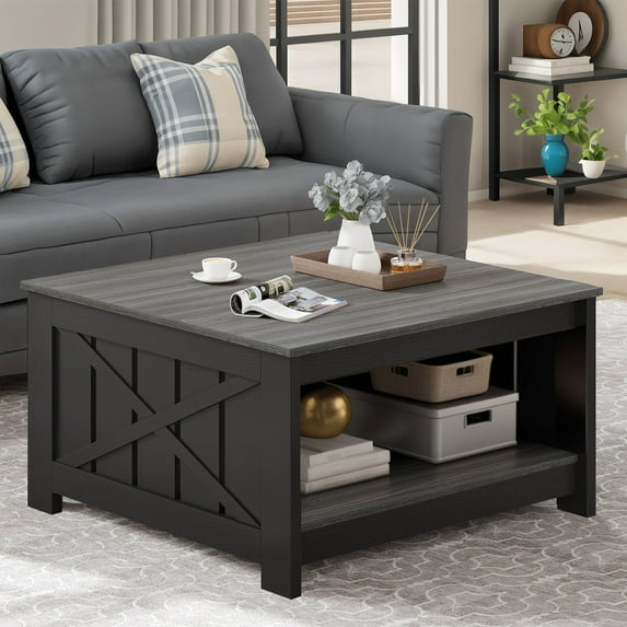 ModFusion Deep Grey Square Coffee Table with Storage, Center Table with ...