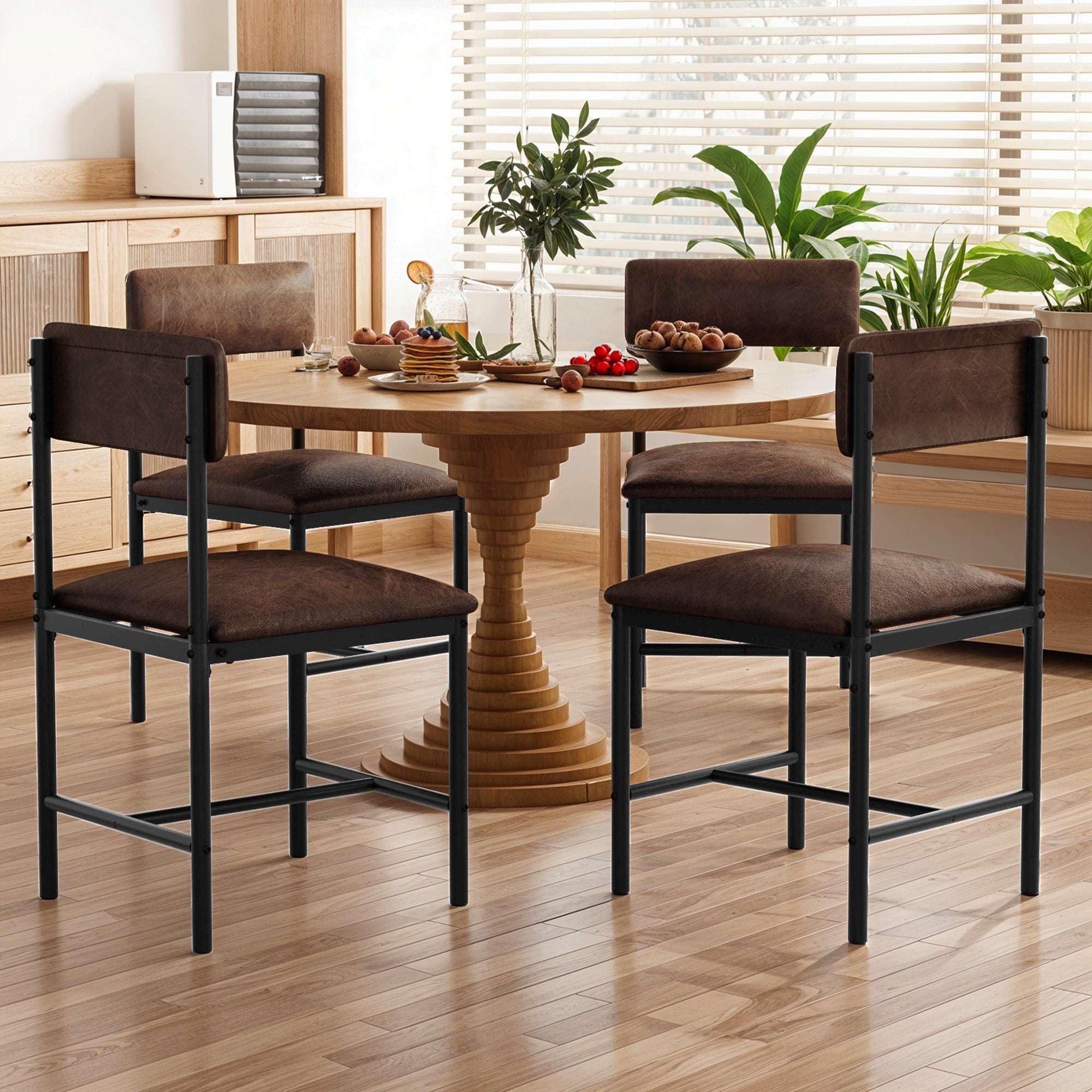 ModFusion Dining Chair Set of 4, PU Leather Upholstered, Sturdy Metal ...