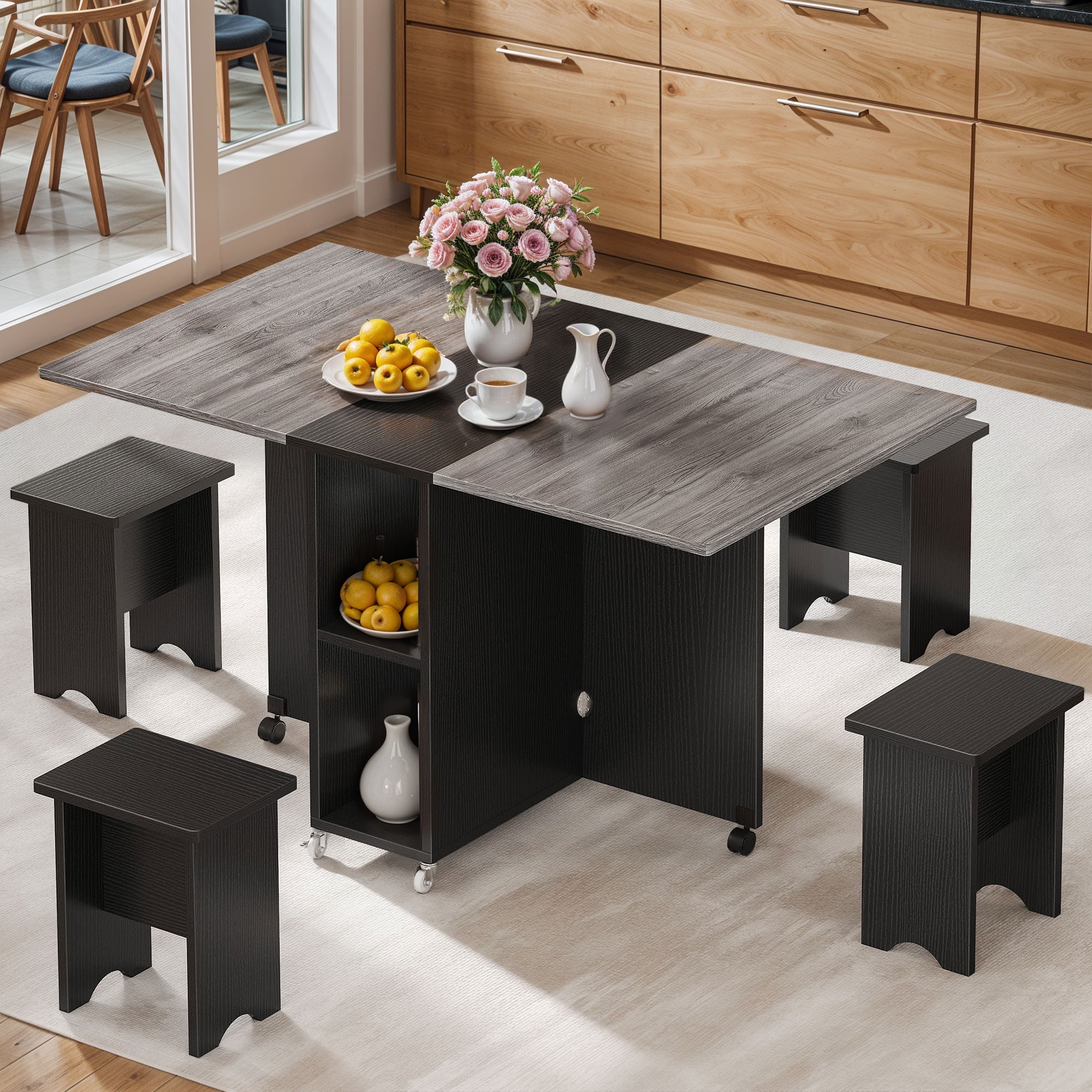 ModFusion Dining Table Set, 3in1 Forms Foldable Table, 5 Pieces, 4 ...