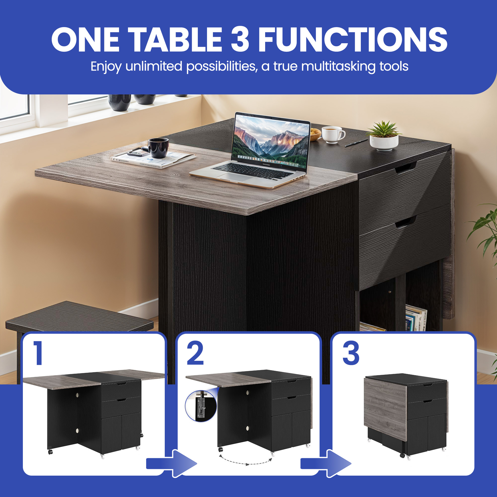 ModFusion Dining Table Set, 3in1 Forms Foldable Table, 7 Pieces, 6 ...