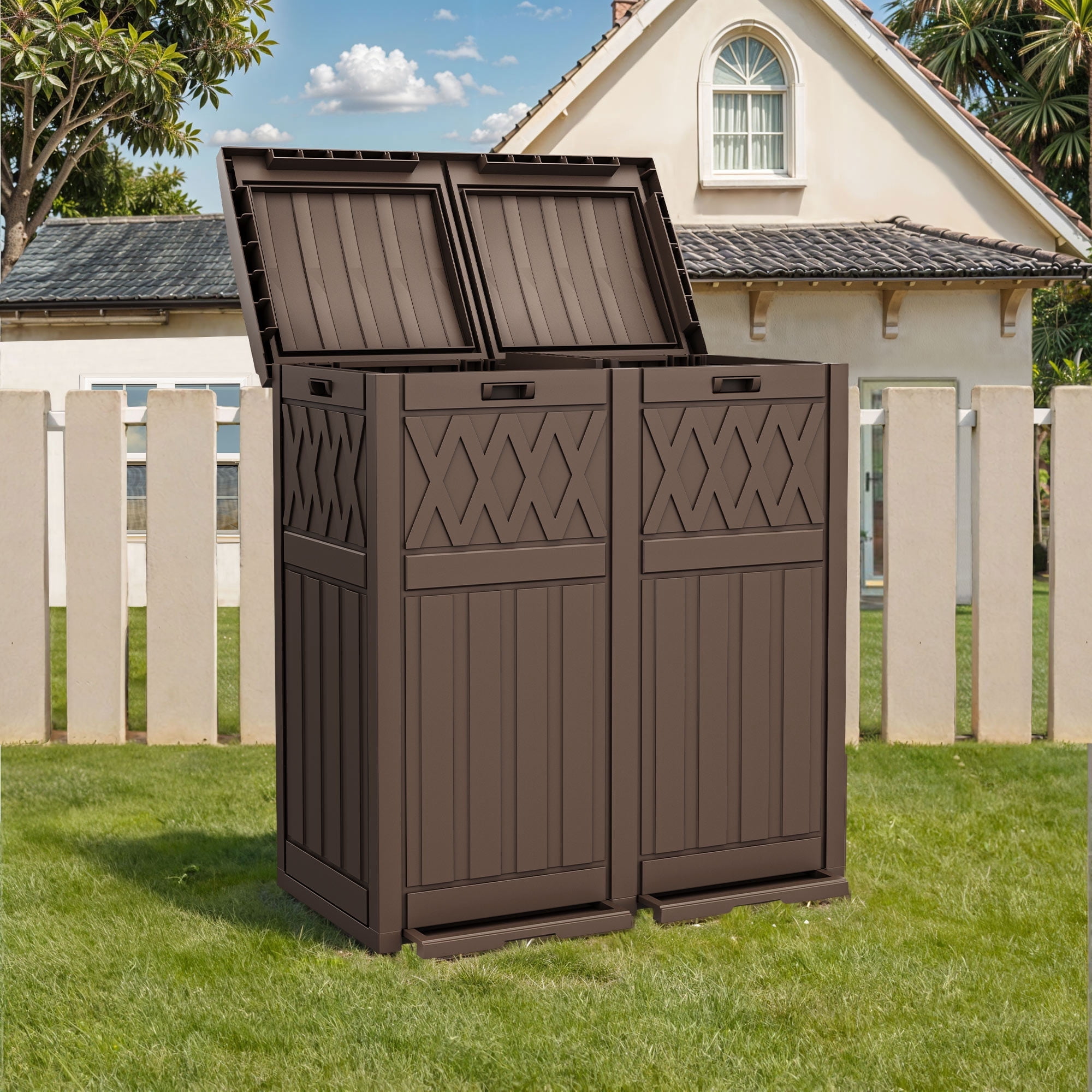 ModFusion Dual 61 Gallon Trash Can, Weather Resistant Outdoor Storage ...