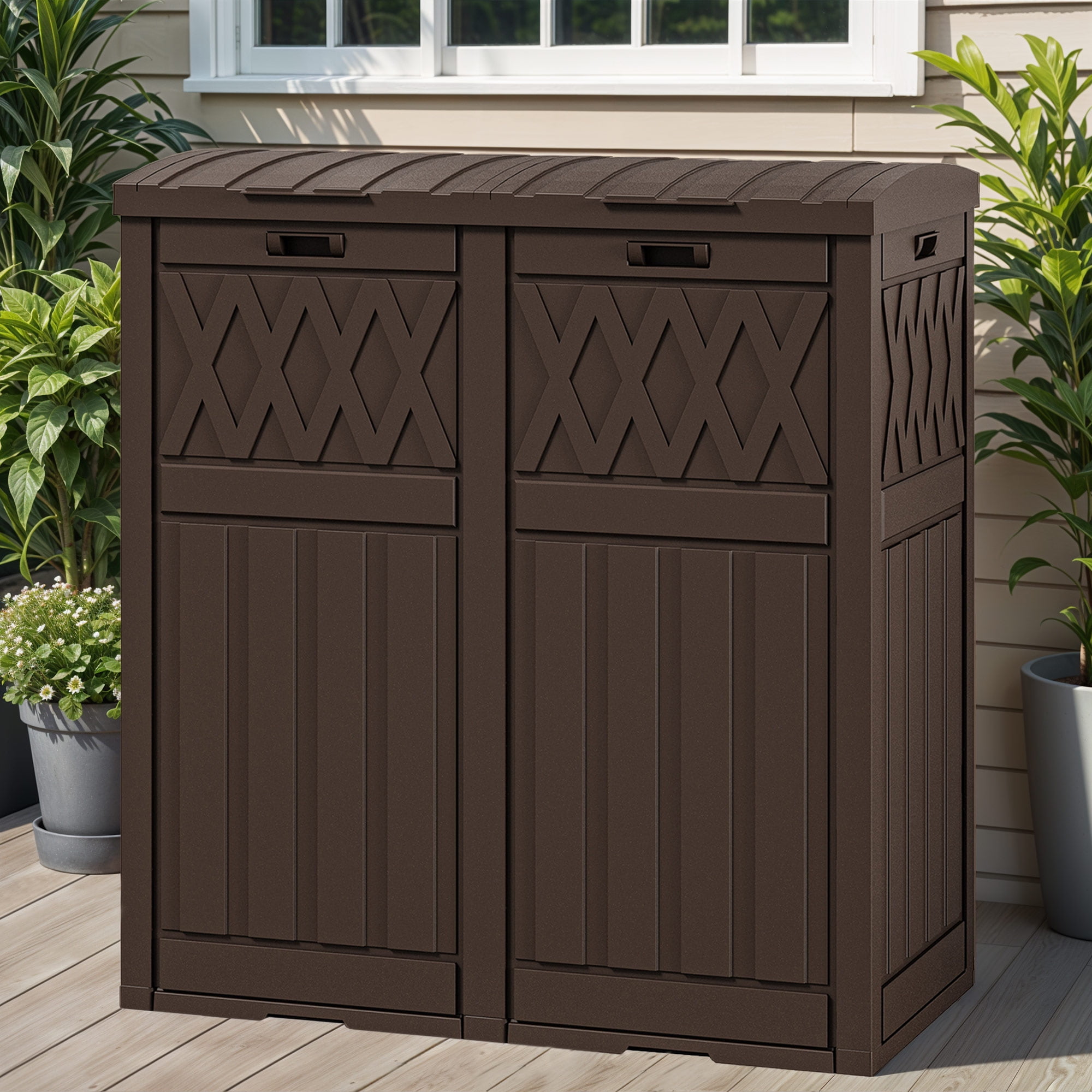 ModFusion Dual 61 Gallon Trash Can, Weather Resistant Outdoor Storage ...