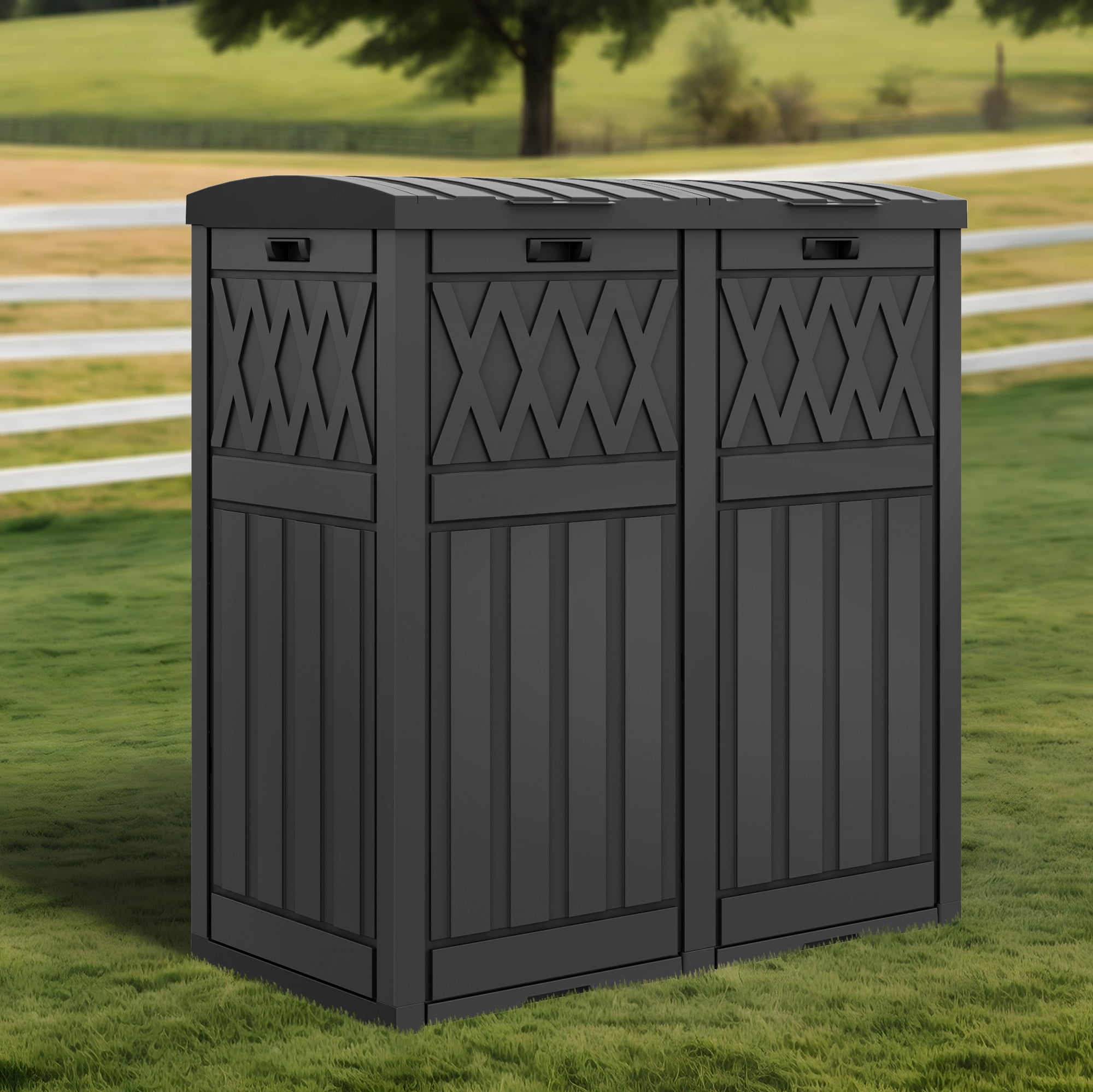 ModFusion Dual Compartment Outdoor Resin Trash Bins - Black, 62 Gallons ...