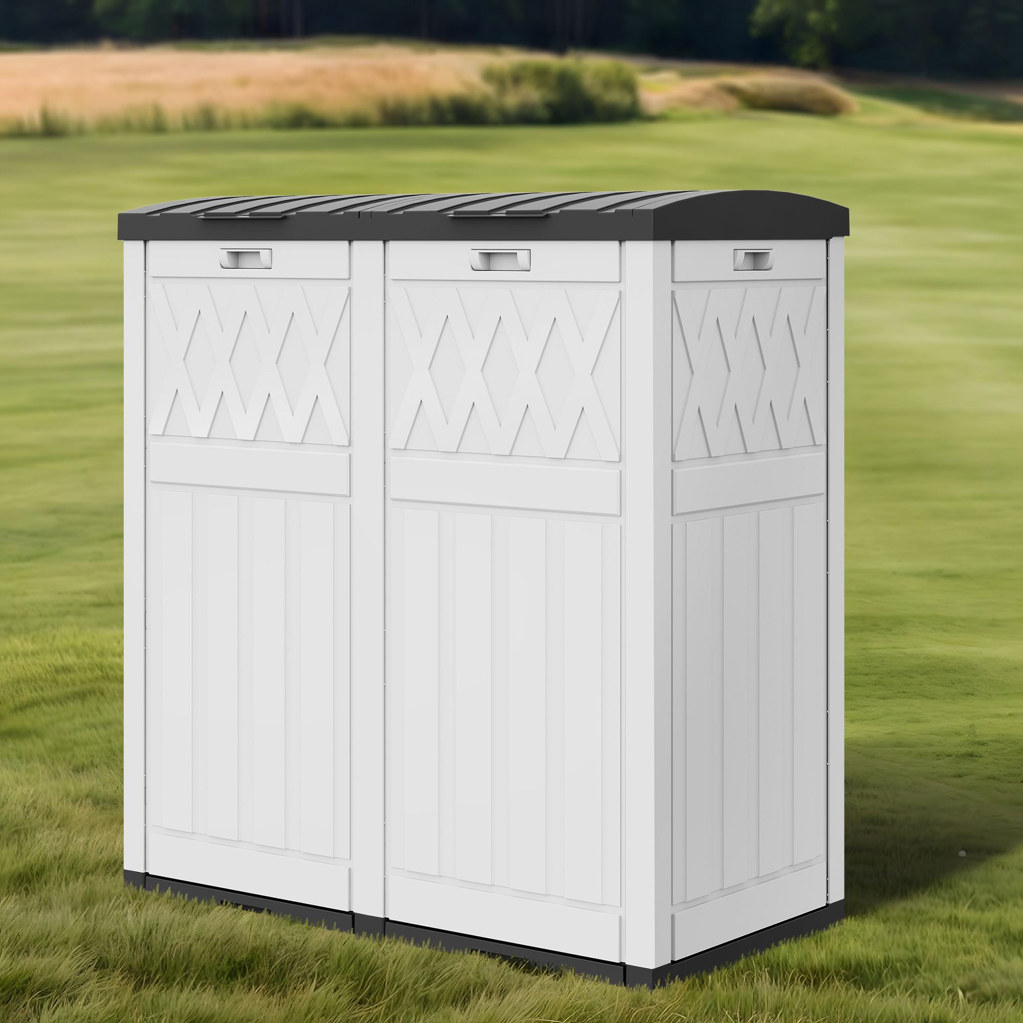 ModFusion Dual Compartment Outdoor Resin Trash Bins - Grayish-White, 62 ...