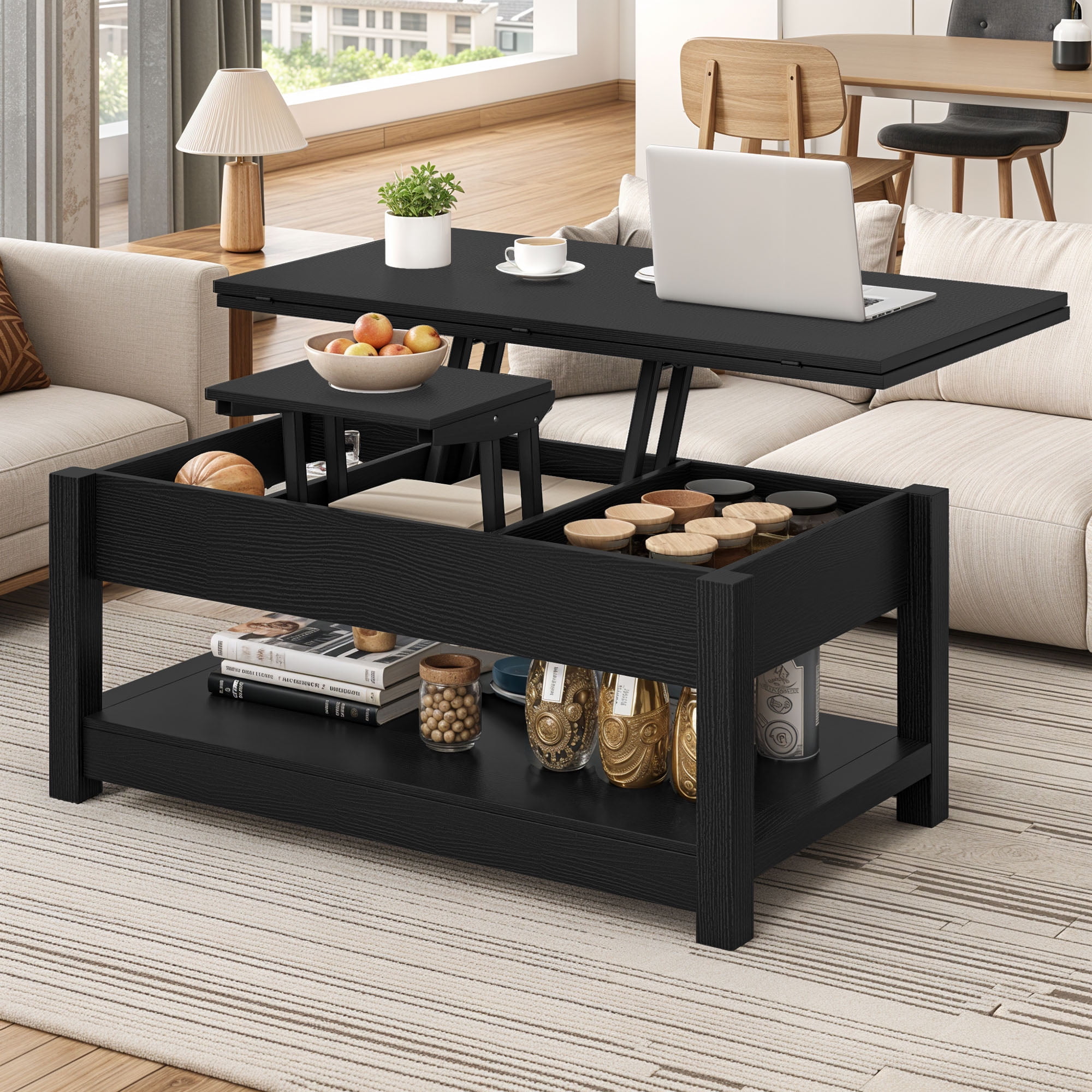 ModFusion Farmhouse Lift Top Coffee Table with Storage, 3-in-1 Multi ...
