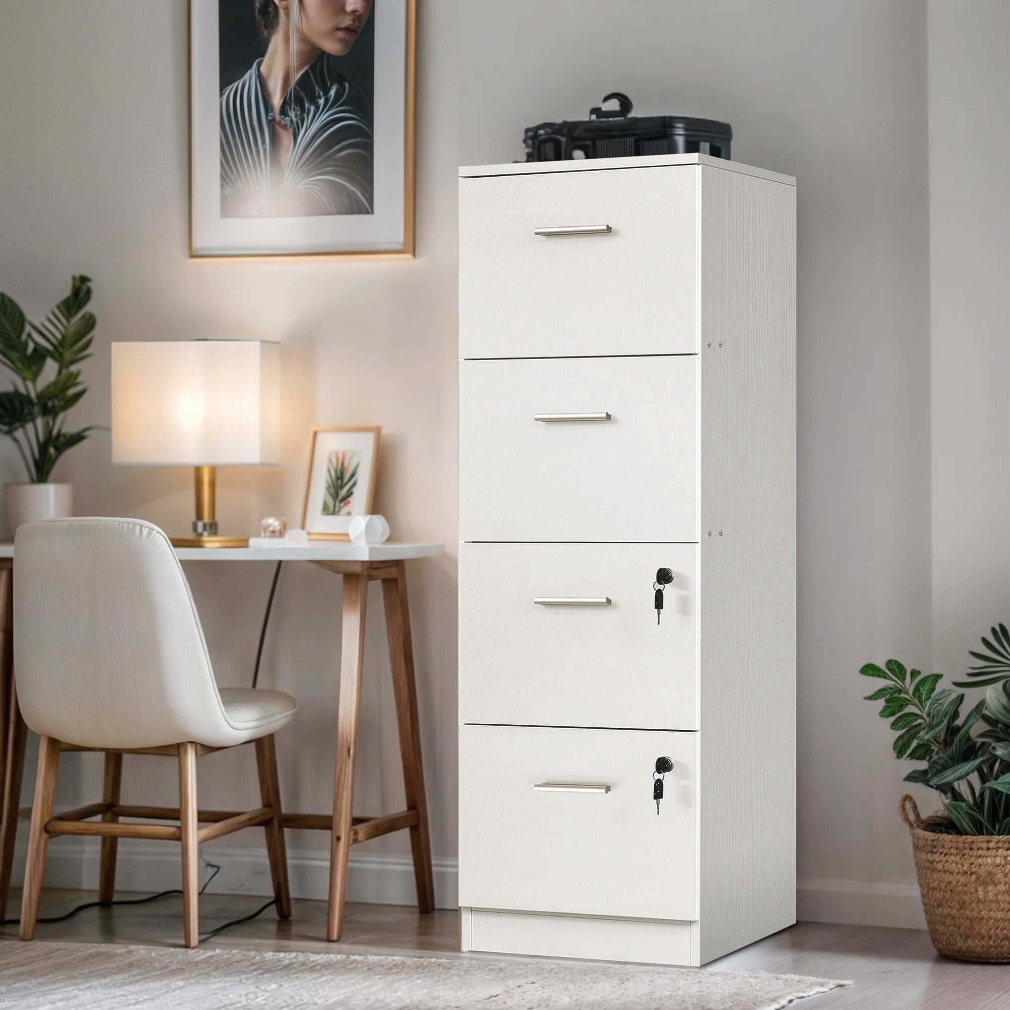 ModFusion Tall White Filing Cabinet with Lockable 4-Drawer File Cabinet ...