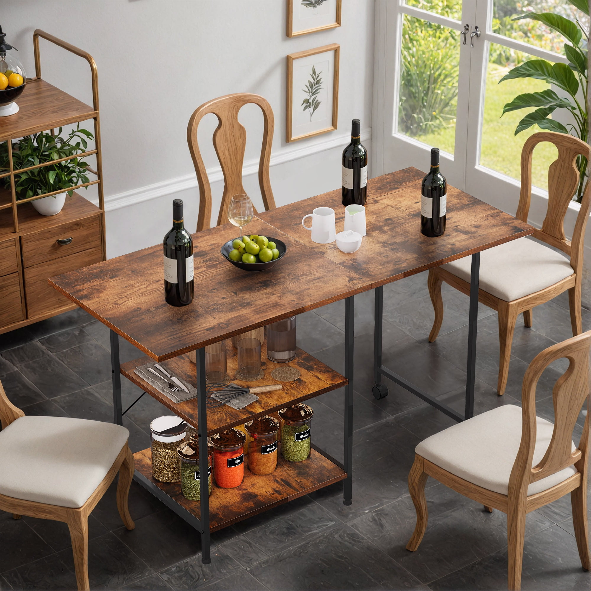 ModFusion Folding Dining Table with Storage Shelves, Adjustable and ...