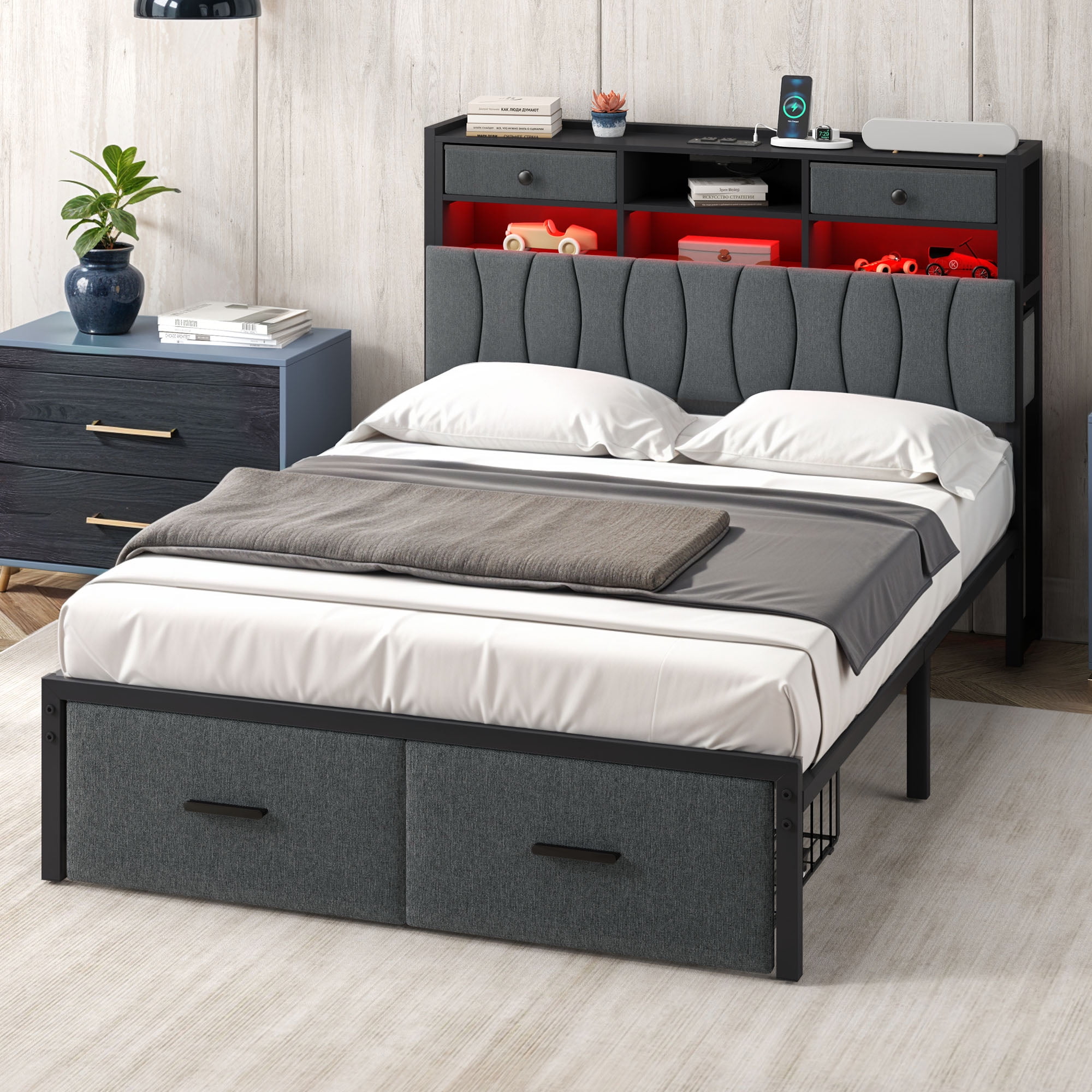 ModFusion Full Size Modern Upholstered Platform Bed with 6 Storage ...