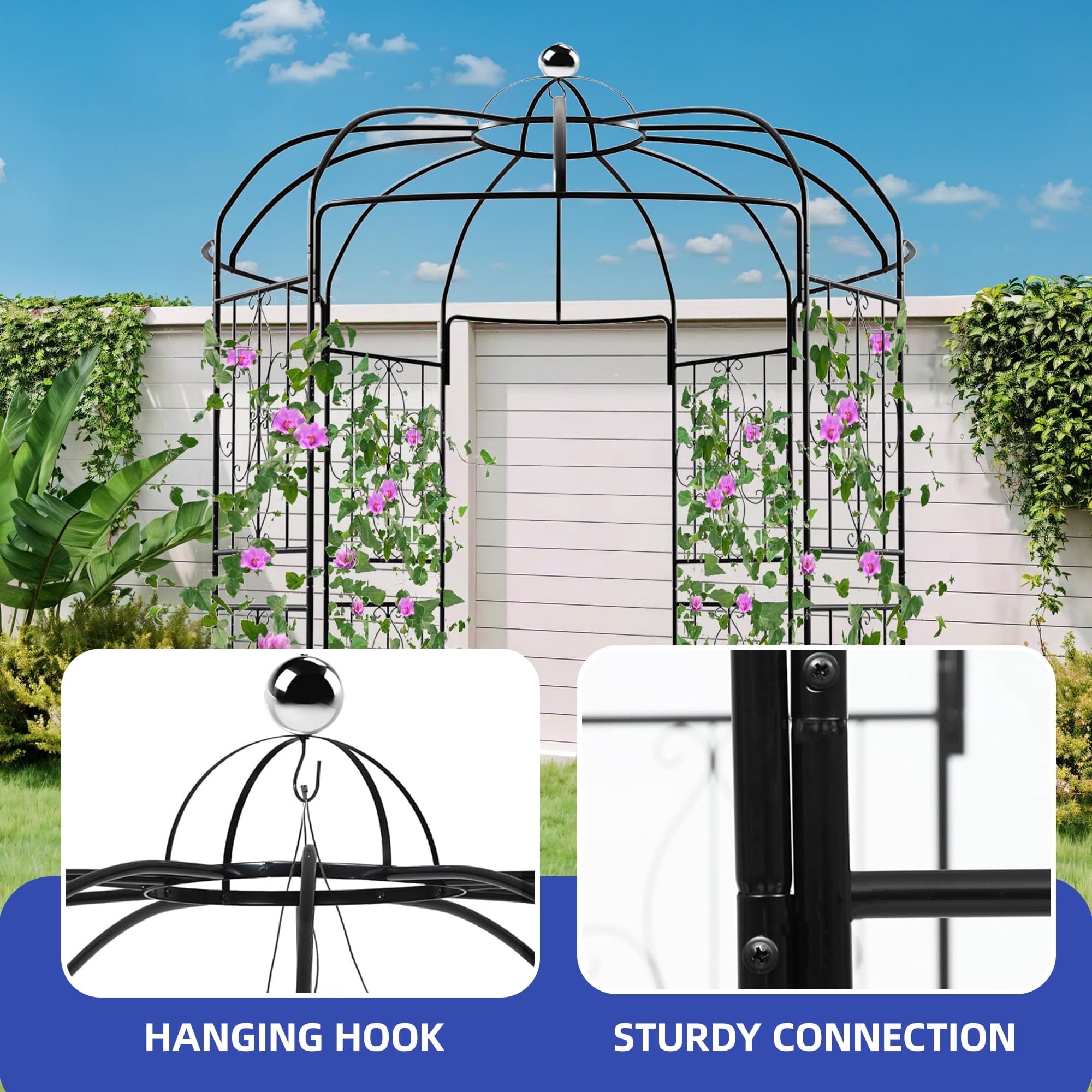 ModFusion 9.8 ft Garden Arch with Spikes, Hanging Hooks, Tall Trellis ...