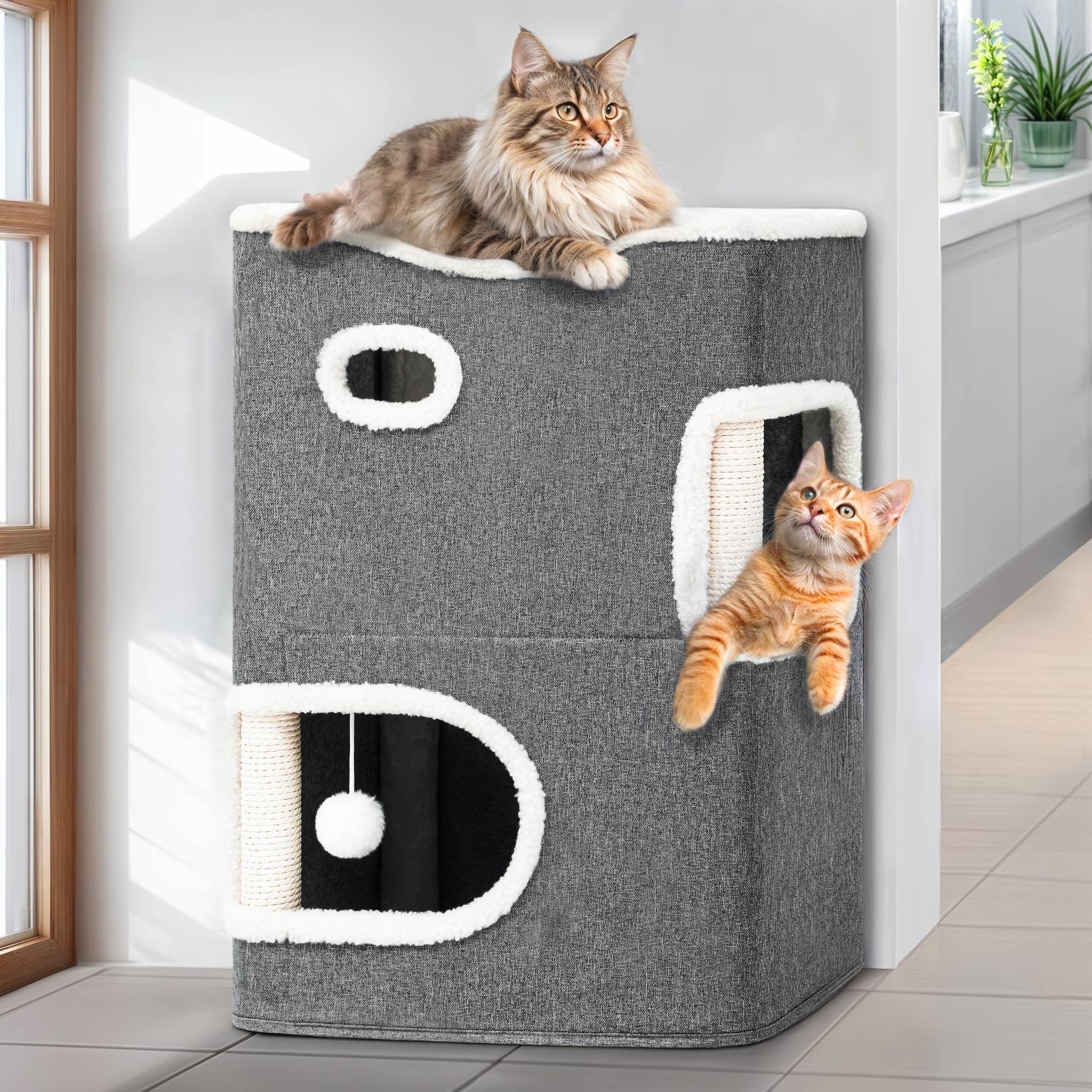 ModFusion Gray 2-Tier Cat Condo with Hammock Beds, Scratching Post ...