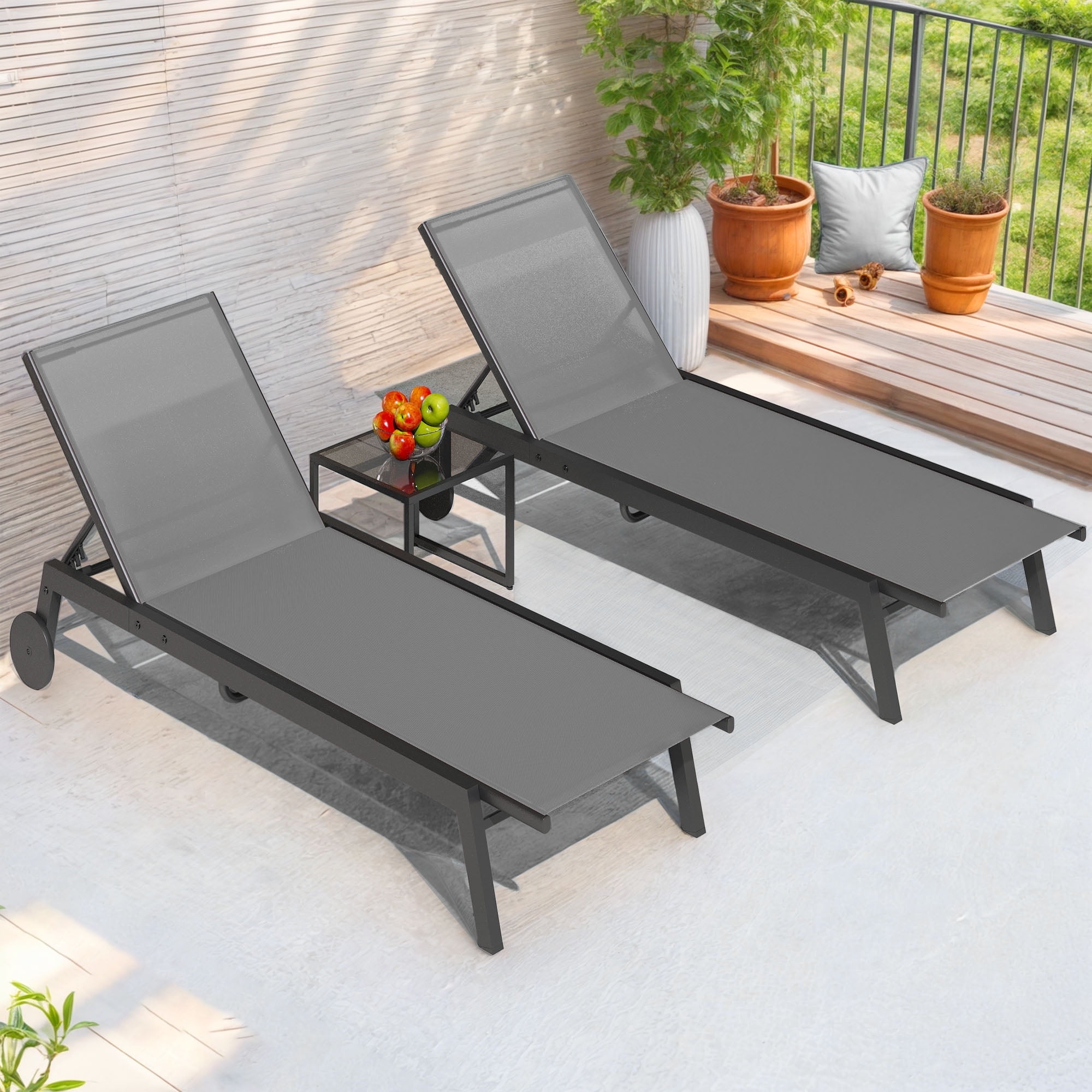 ModFusion Gray Adjustable Chaise Lounge, Aluminum and Textilene ...