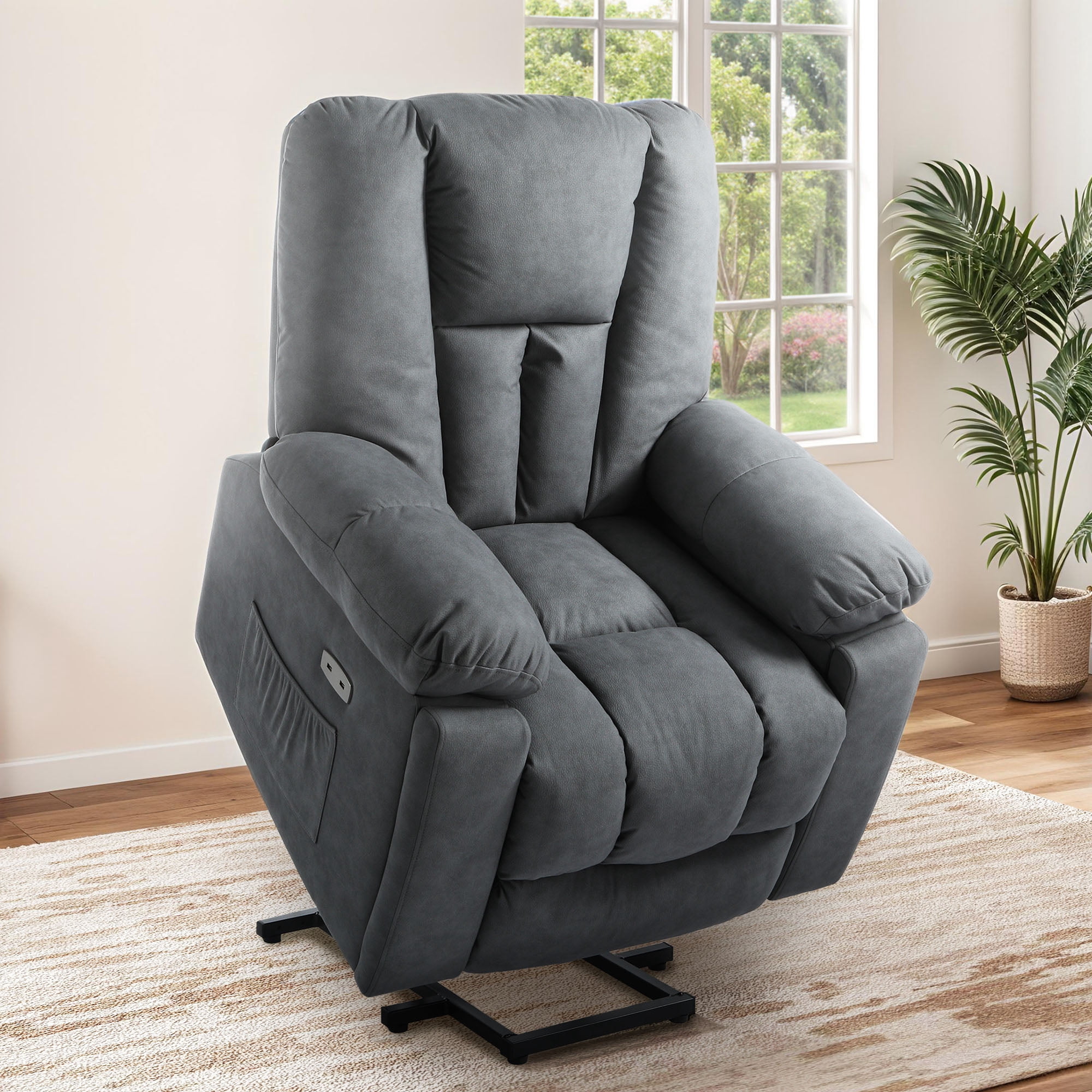 ModFusion Gray Tech Fabric Functional Sofa, Lift & Recline Chair with ...