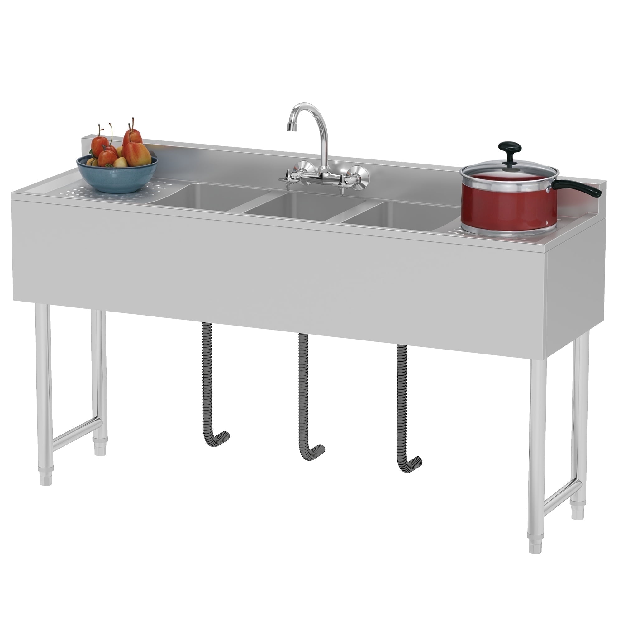 ModFusion Industrial-Grade 3-Basin Stainless Steel Sink with Double ...