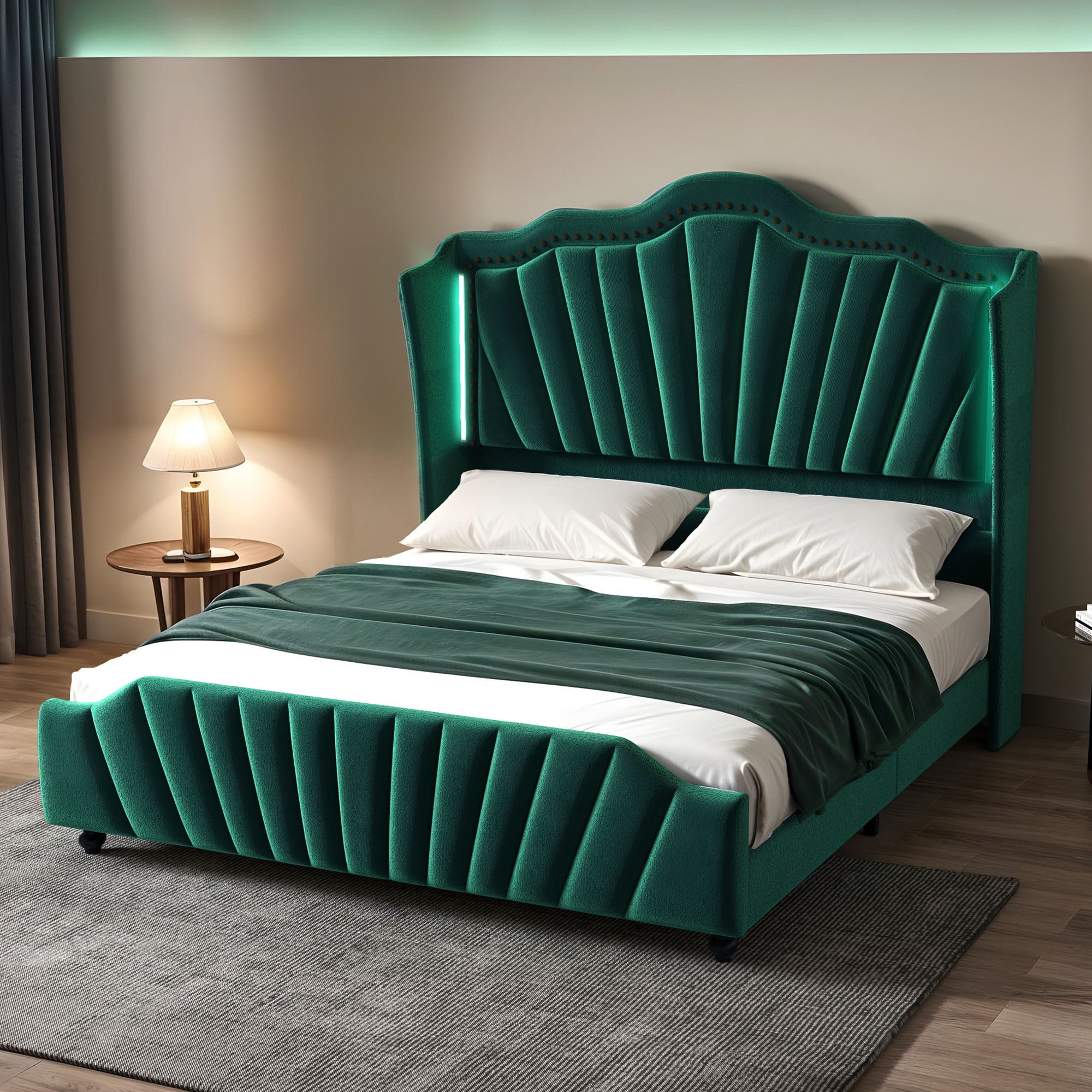 ModFusion King Size Velvet Upholstered & Foam Padding Bed Frame with ...