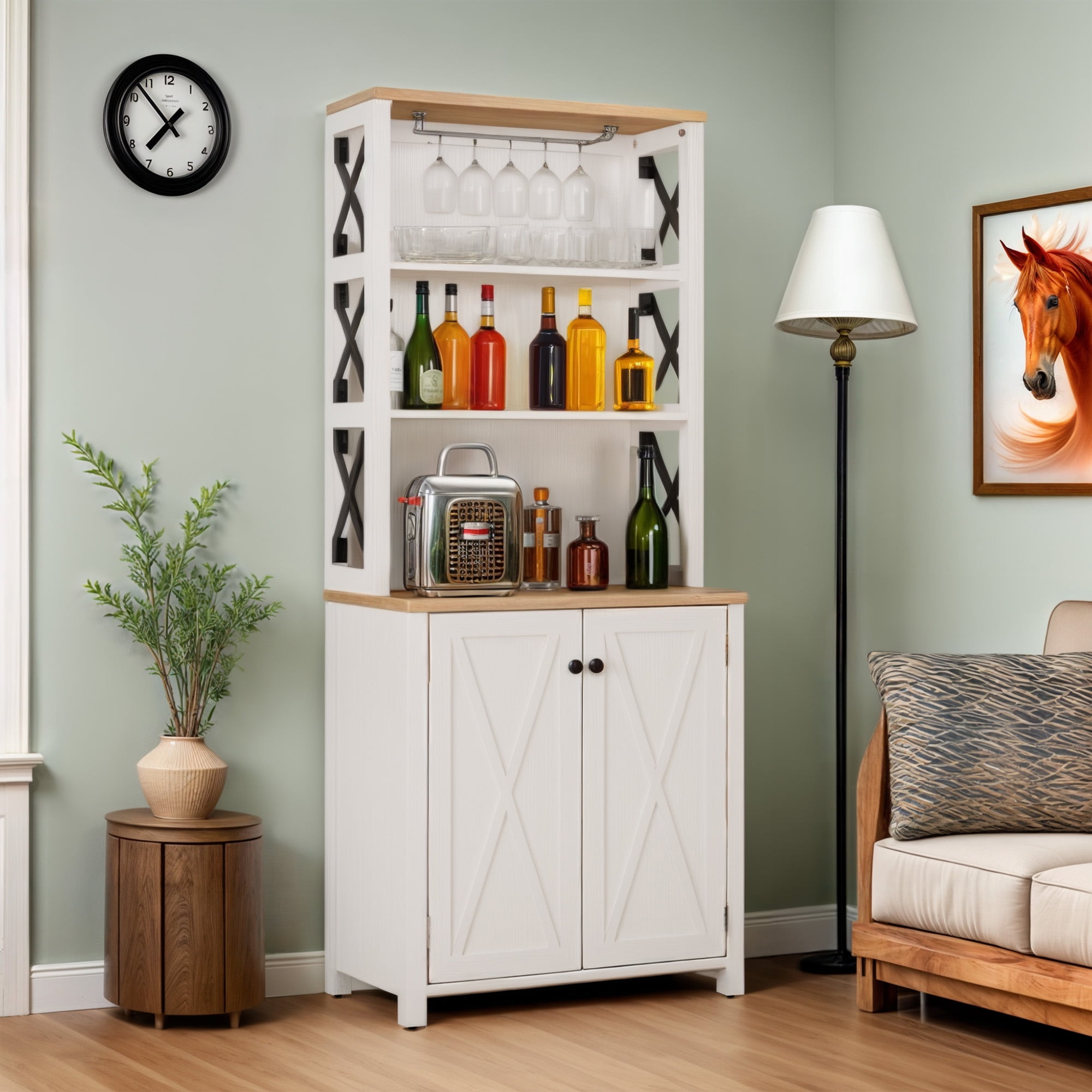 ModFusion Kitchen Pantry Bar Bakers Cabinet Liquor Glass Wine Rack ...