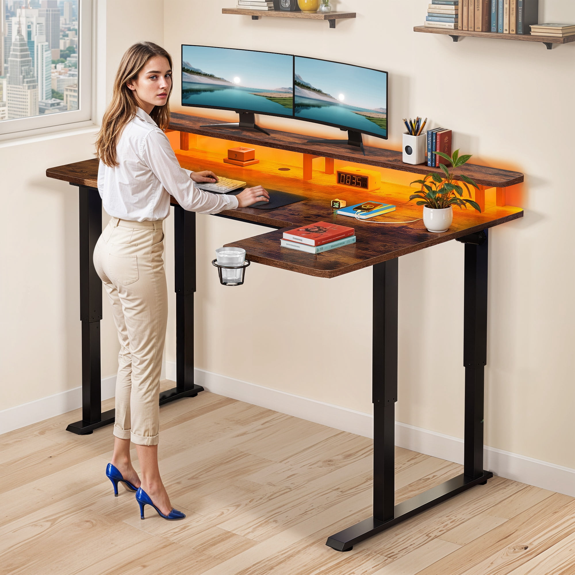 ModFusion L Shaped Adjustable Height Standing Desk with Power Outlets ...