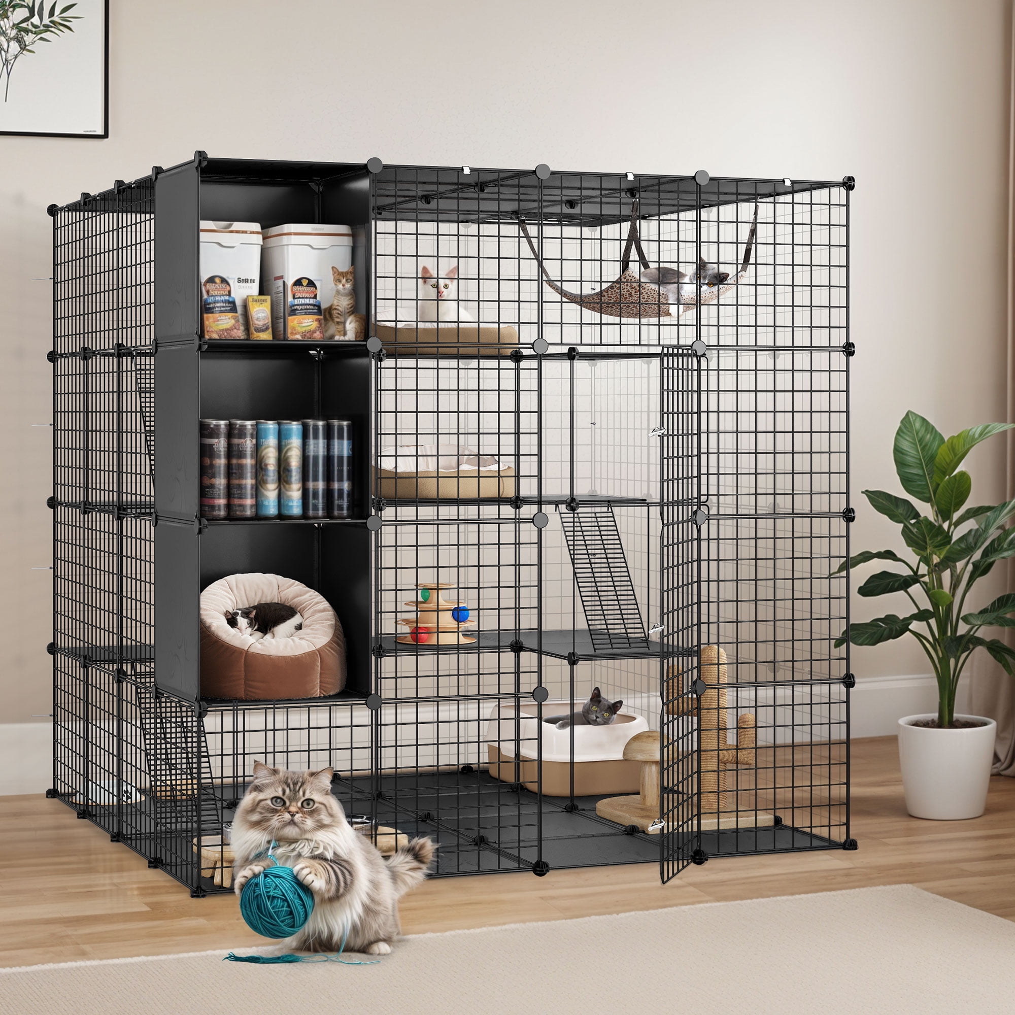 ModFusion 55" 4-Tier Metal Cat Cage with Hammocks, Ramps, Anti-Tip ...