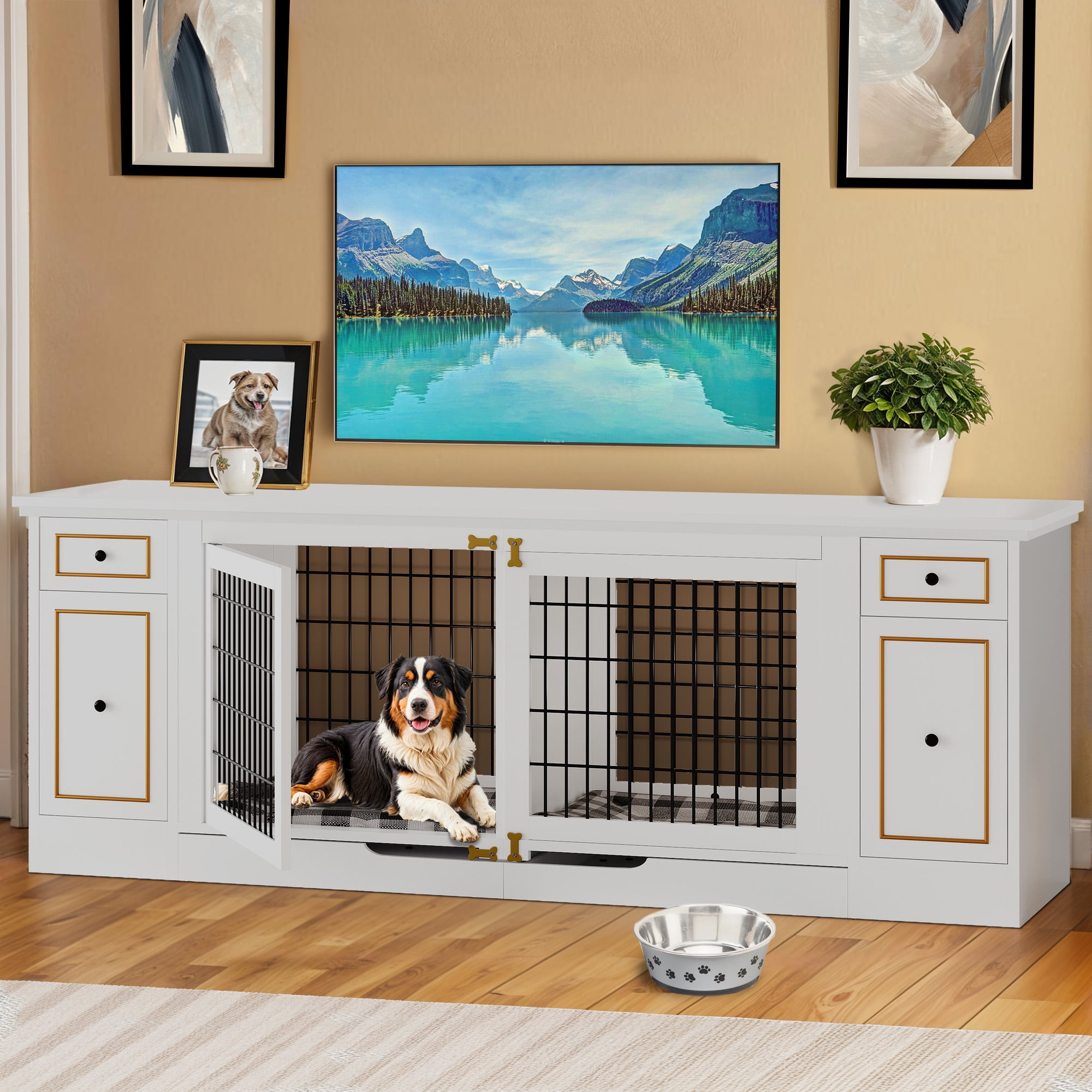 ModFusion Large Dog Crate Furniture with Lockable Safety Door, Pull-Out ...