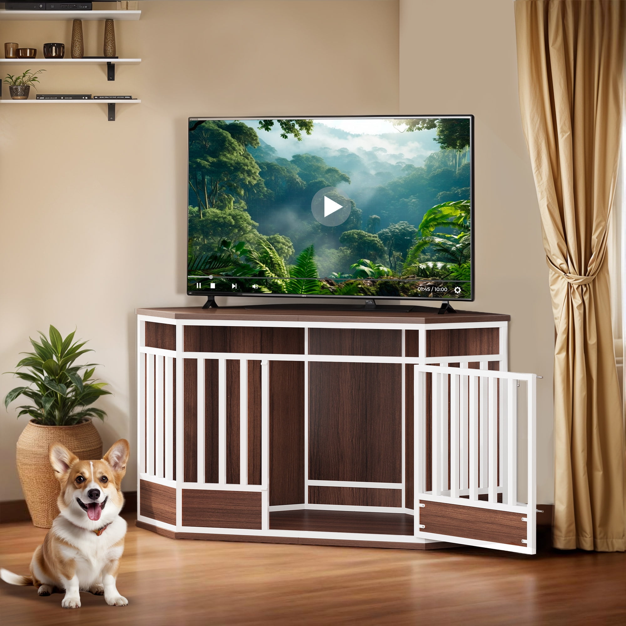 ModFusion Large Dog Kennel, 52” Wooden and Metal Pet Crate, Indoor ...