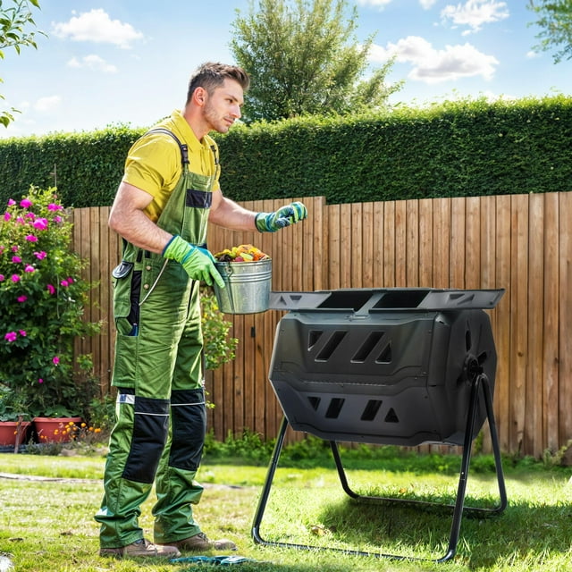 ModFusion Large Outdoor Dual Bin Composter Tumbler Sliding Doors ...