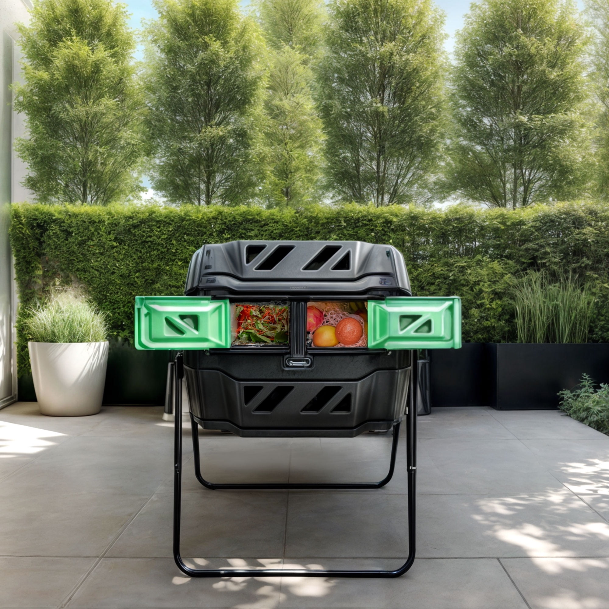 ModFusion Large Outdoor Dual Bin Composter Tumbler Sliding Doors ...