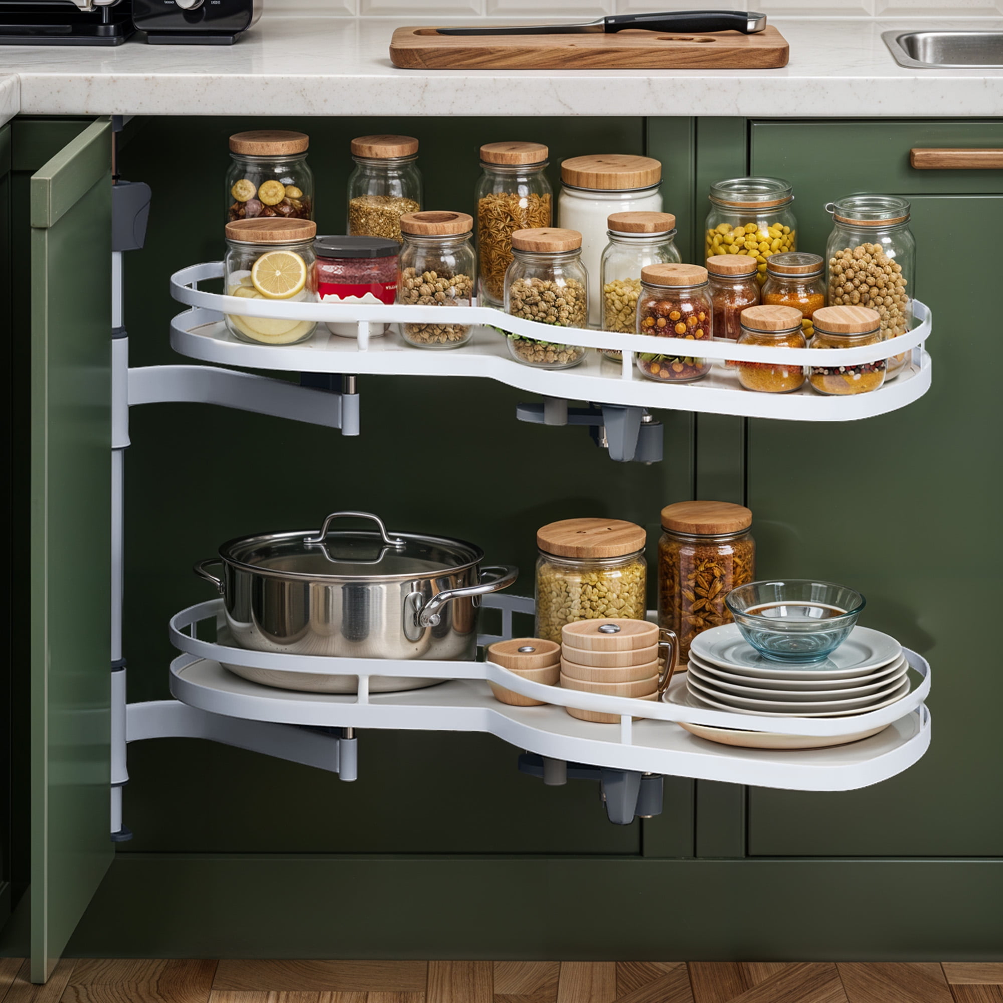 ModFusion Right Swing Opener 2 Tier Pull Out Corner Cabinet Organizer ...