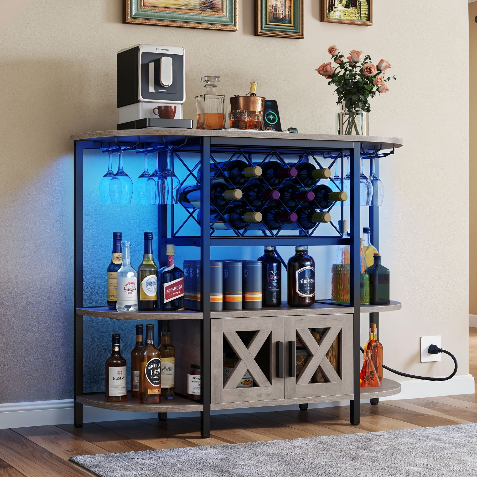 ModFusion Mini Wine Rack Cabinet with USB Charging Station, LED ...