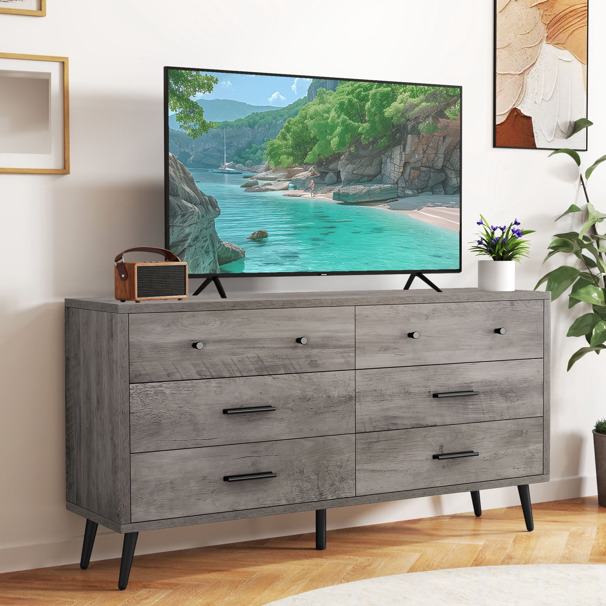 ModFusion Minimalist 6-Drawer Dresser Cabinet with Adjustable Legs and ...