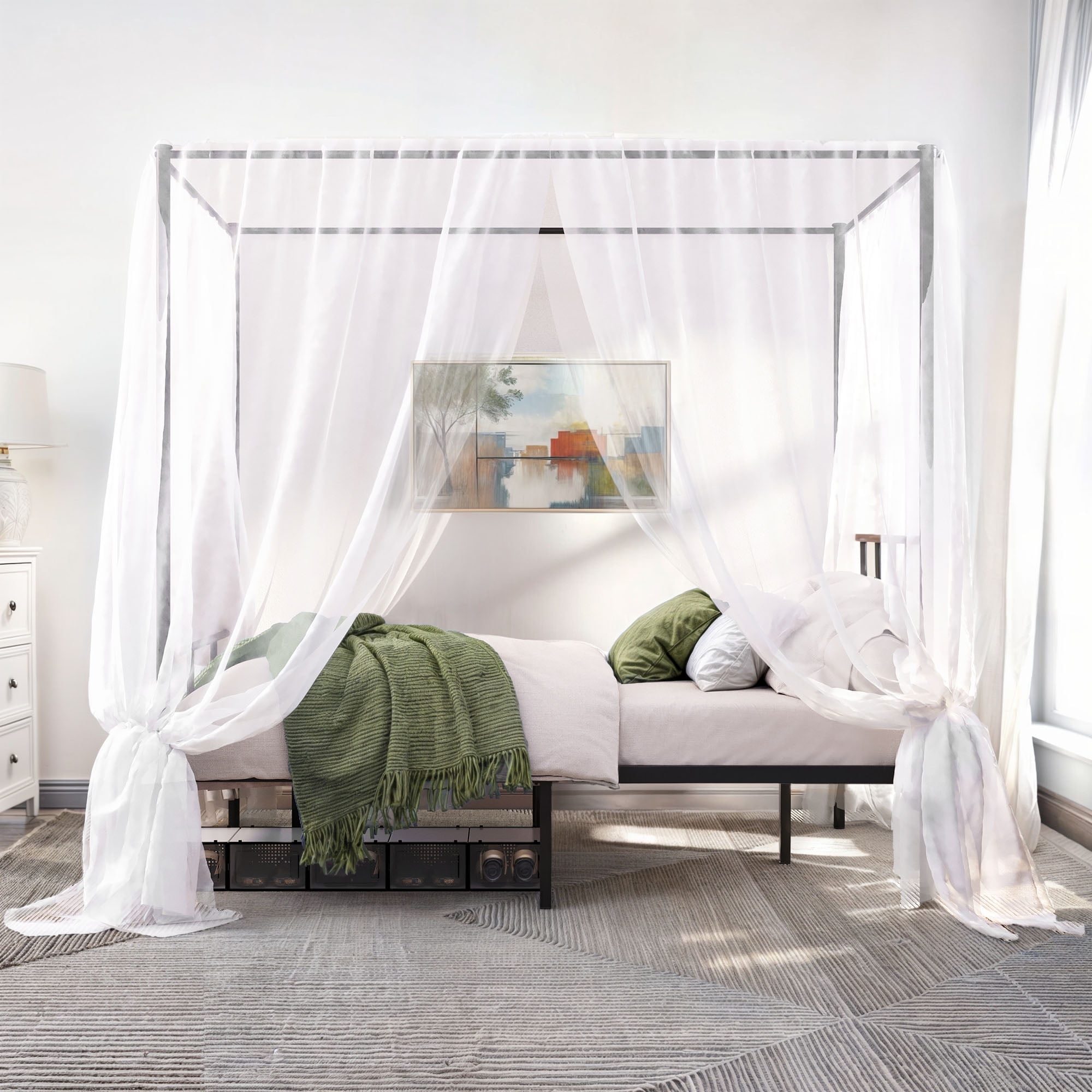 ModFusion Minimalist Queen Size Bed Frame, Metal Canopy Four Poster Bed ...