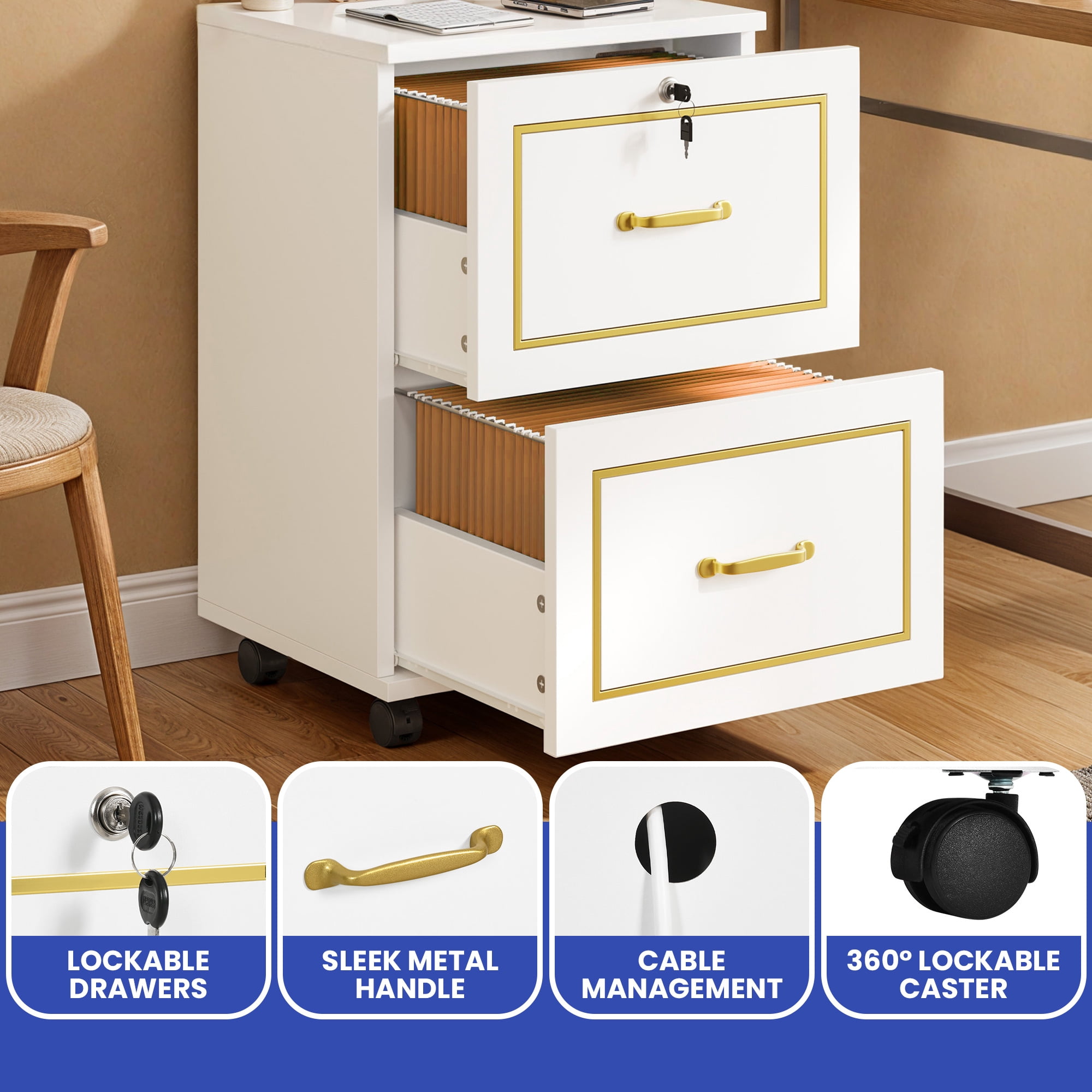 ModFusion 2.3 ft Mobile File Cabinet with Power Outlet, Lockable Drawer ...