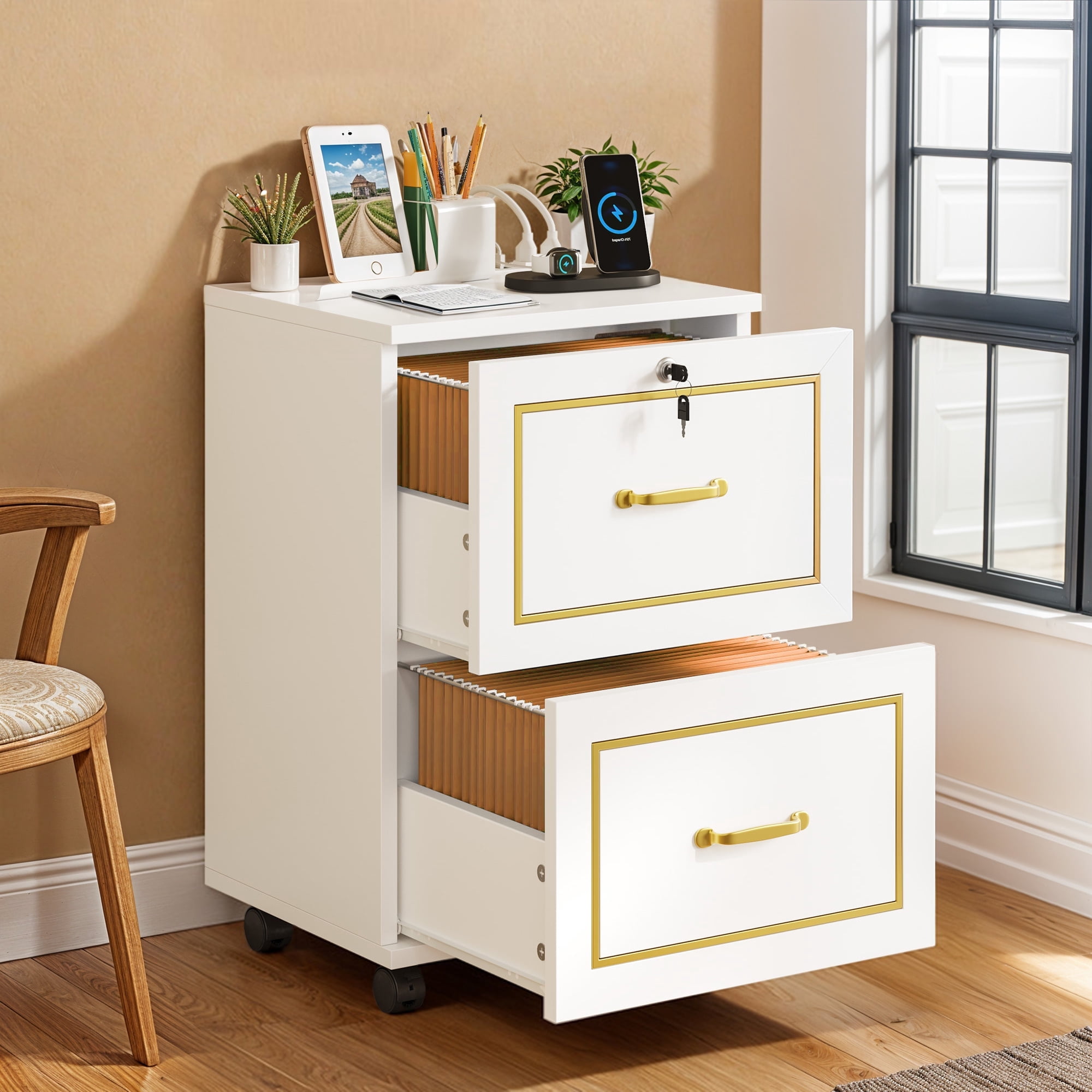 ModFusion Mobile Cabinet with Charging Power Station, Lockable File ...
