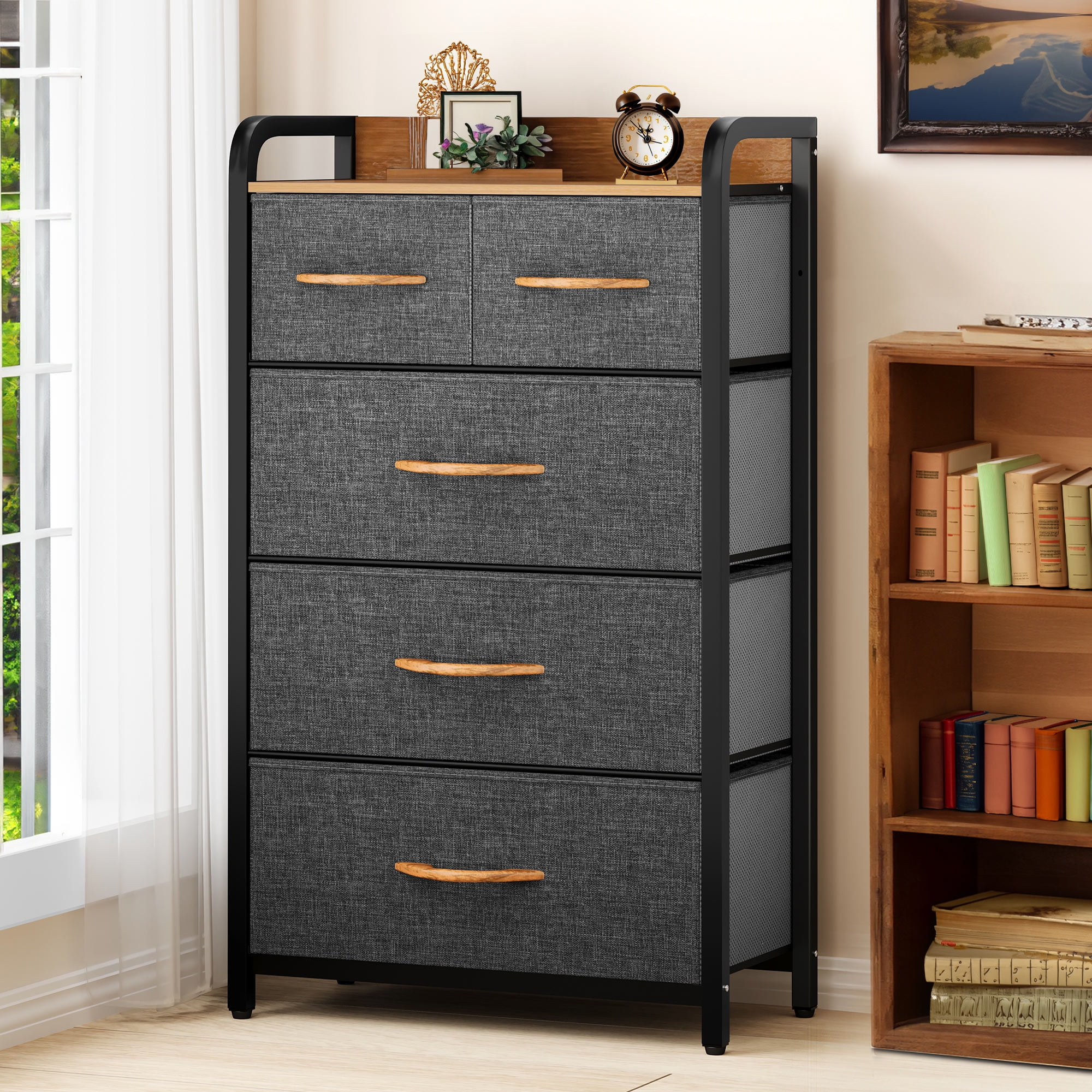 ModFusion Modern 5 Foldable Drawers Fabric Dresser Unit Organizer with ...