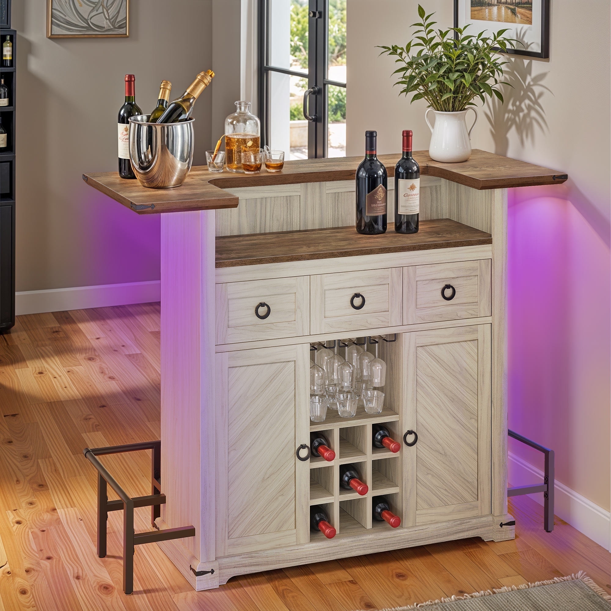 ModFusion 55" Modern Bar Cabinet with LED Light, Bottle Holders, Wine ...