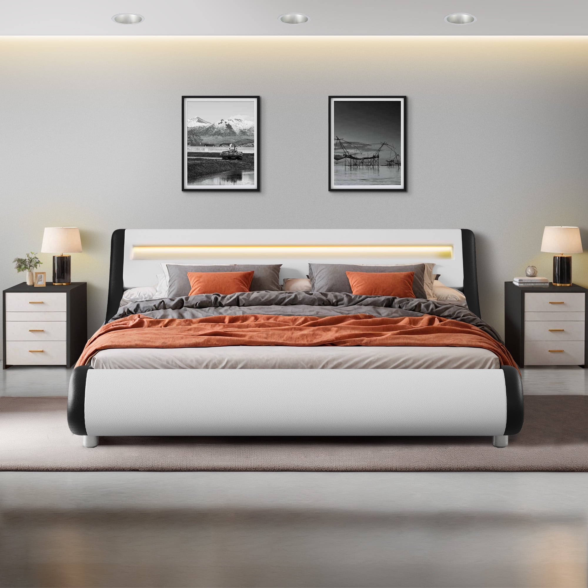 ModFusion Modern Bed Frame with Adjustable Headboard, LED Lights and ...