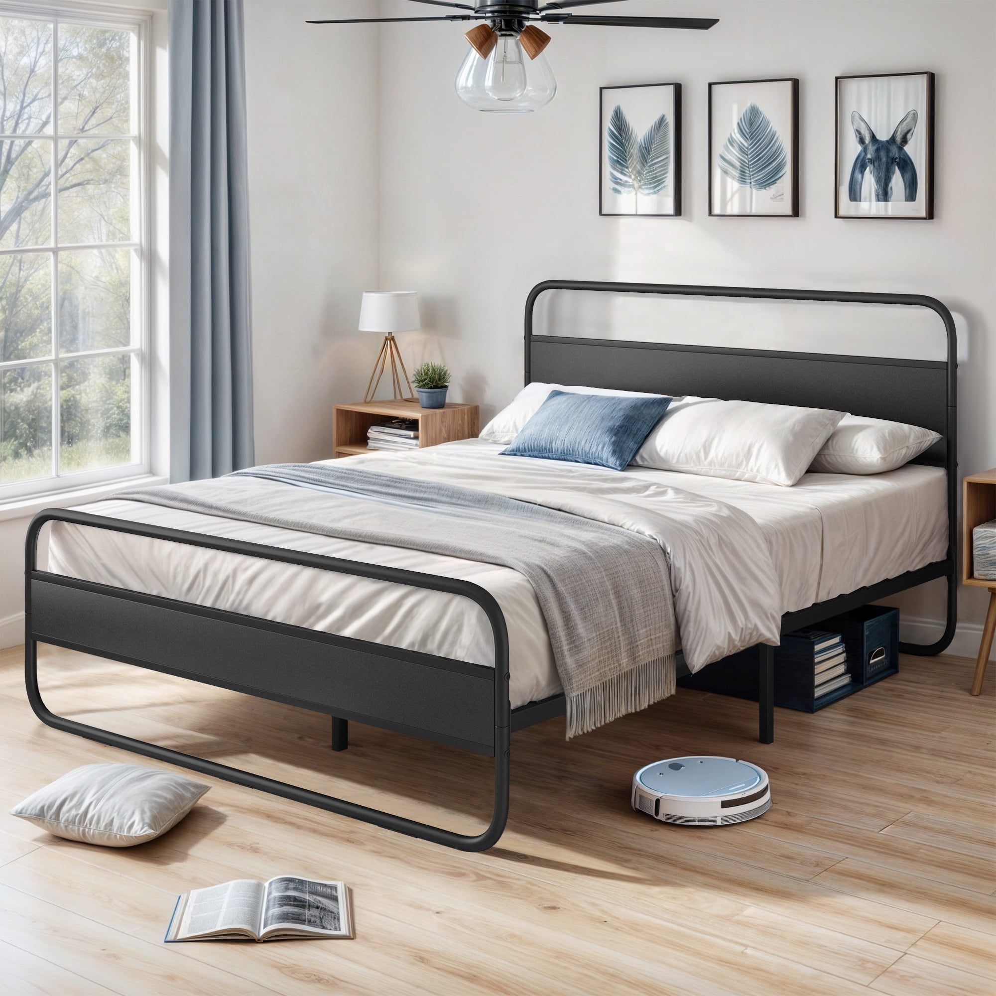 ModFusion – Modern Black Queen Size Bed Frame Heavy Duty Metal Platform ...